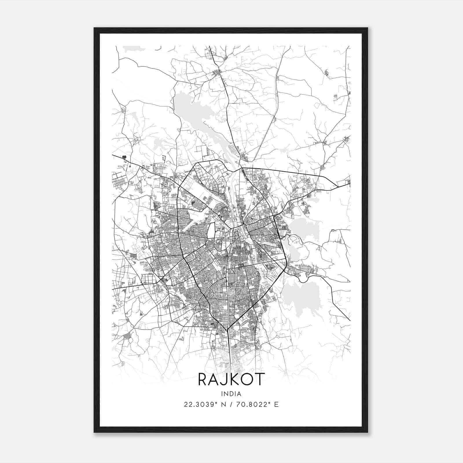 Rajkot India Map Poster, Rajkot City Road Wall Art Print - Custom Maps ...