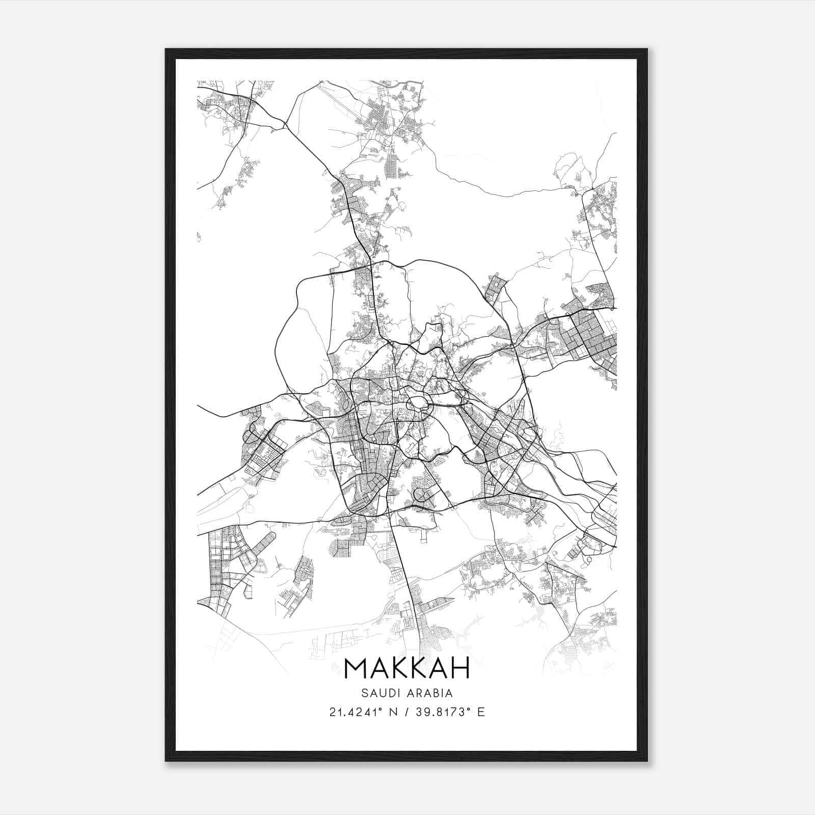 Makkah Saudi Arabia Map Poster Makkah City Road Wall Art Print Custom Maps And Posters