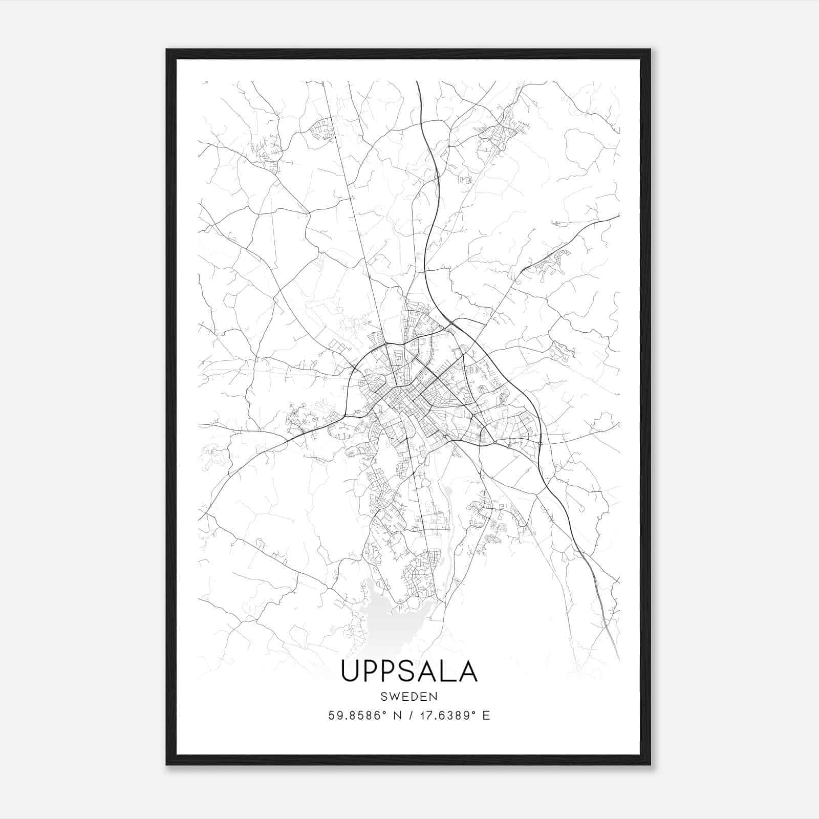 Uppsala Sweden Map Poster, Uppsala City Road Wall Art Print - Custom ...
