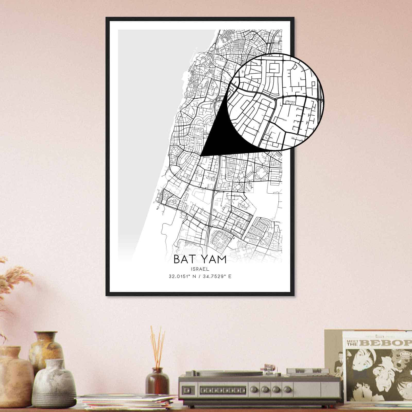 Bat Yam Israel Map Poster, Bat Yam City Road Wall Art Print - Custom ...