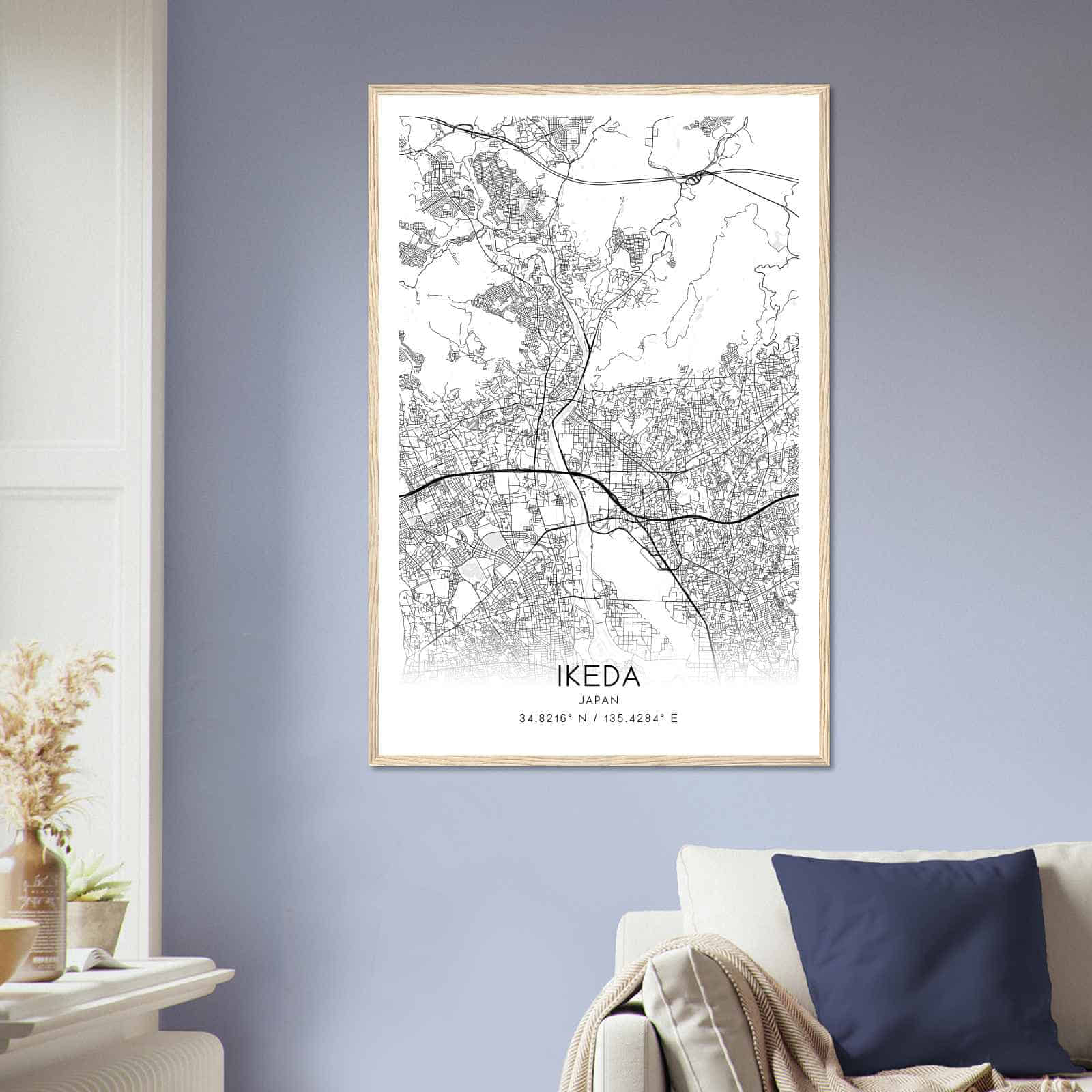 Ikeda Japan Map Poster, Ikeda City Road Wall Art Print - Custom Maps & Posters