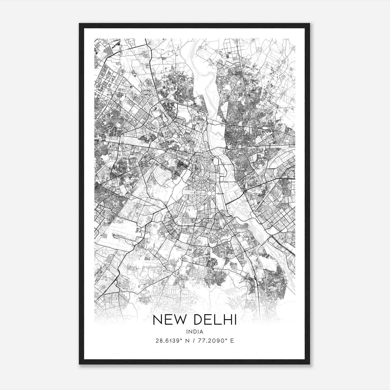 New Delhi India Map Poster, New Delhi City Road Wall Art Print - Custom ...