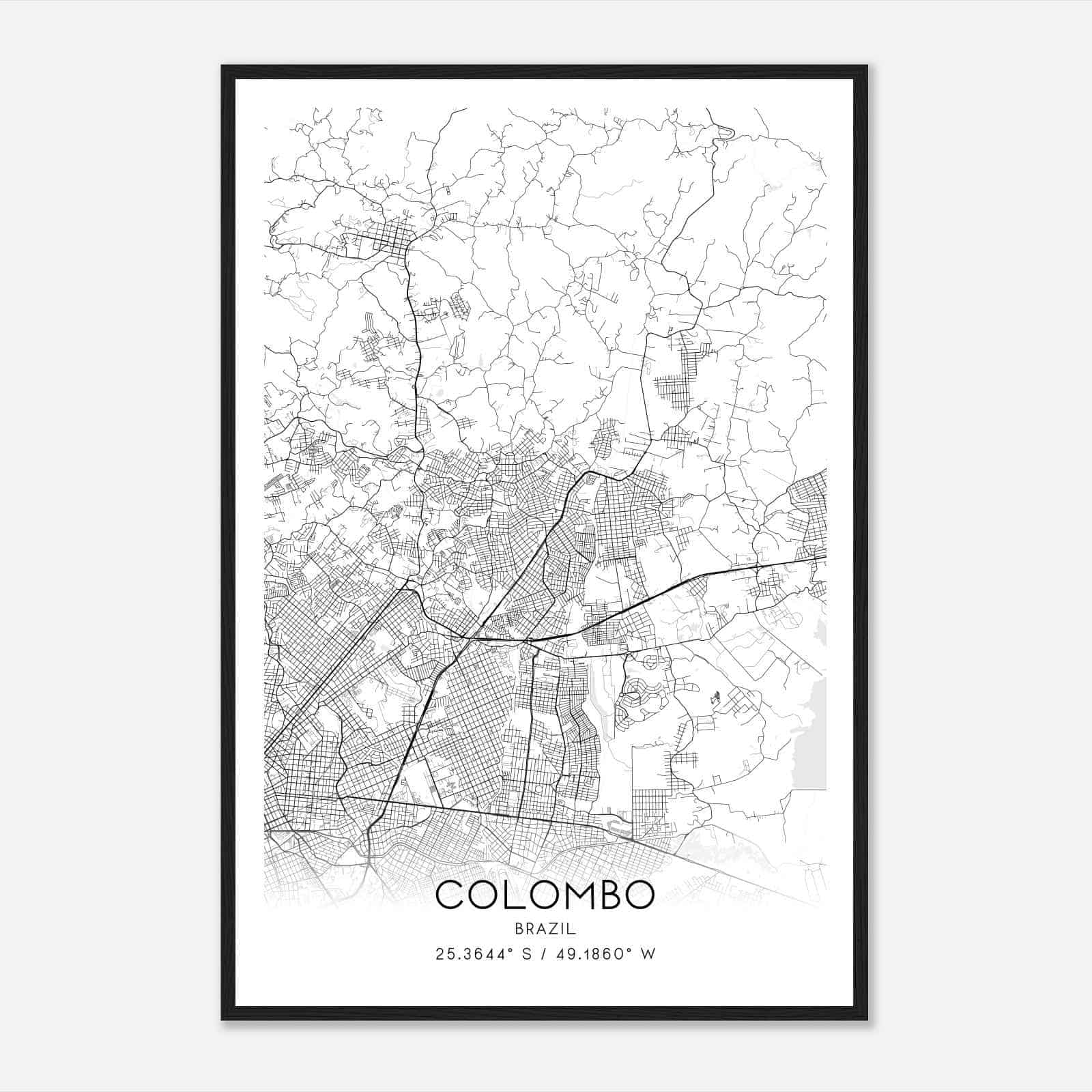Colombo Brazil Map Poster, Colombo City Road Wall Art Print - Custom ...