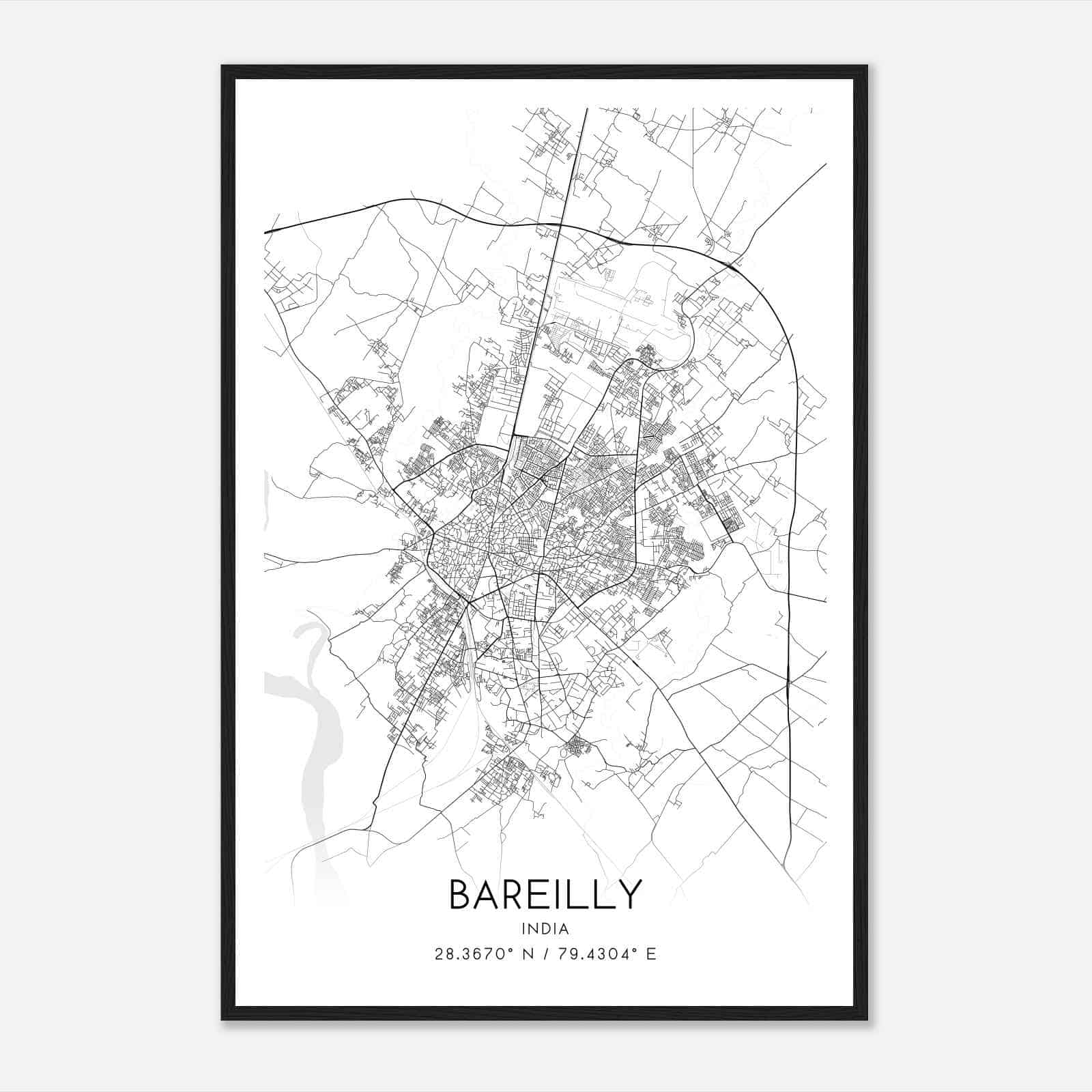 Bareilly India Map Poster, Bareilly City Road Wall Art Print - Custom ...