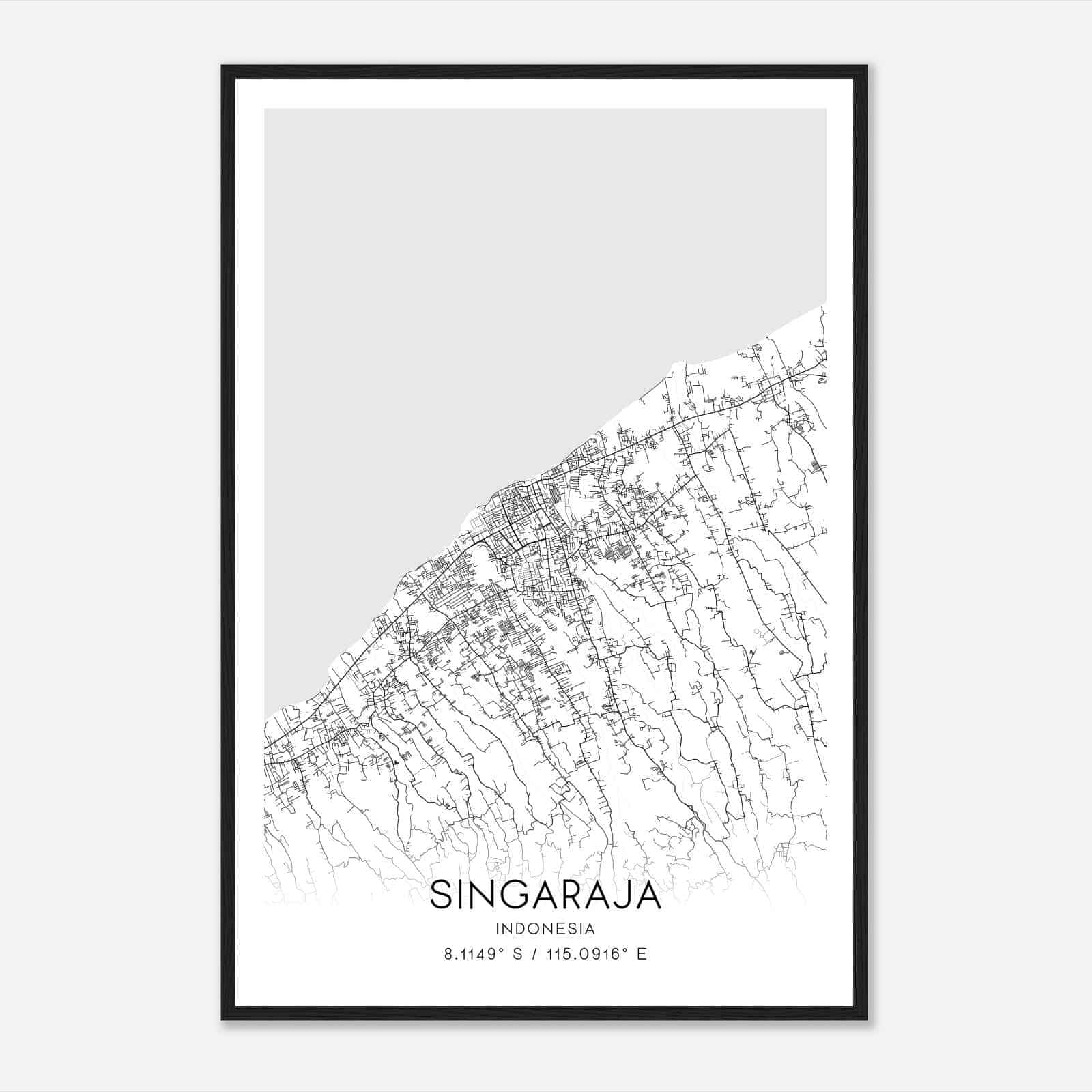 Singaraja Indonesia Map Poster, Singaraja City Road Wall Art Print ...