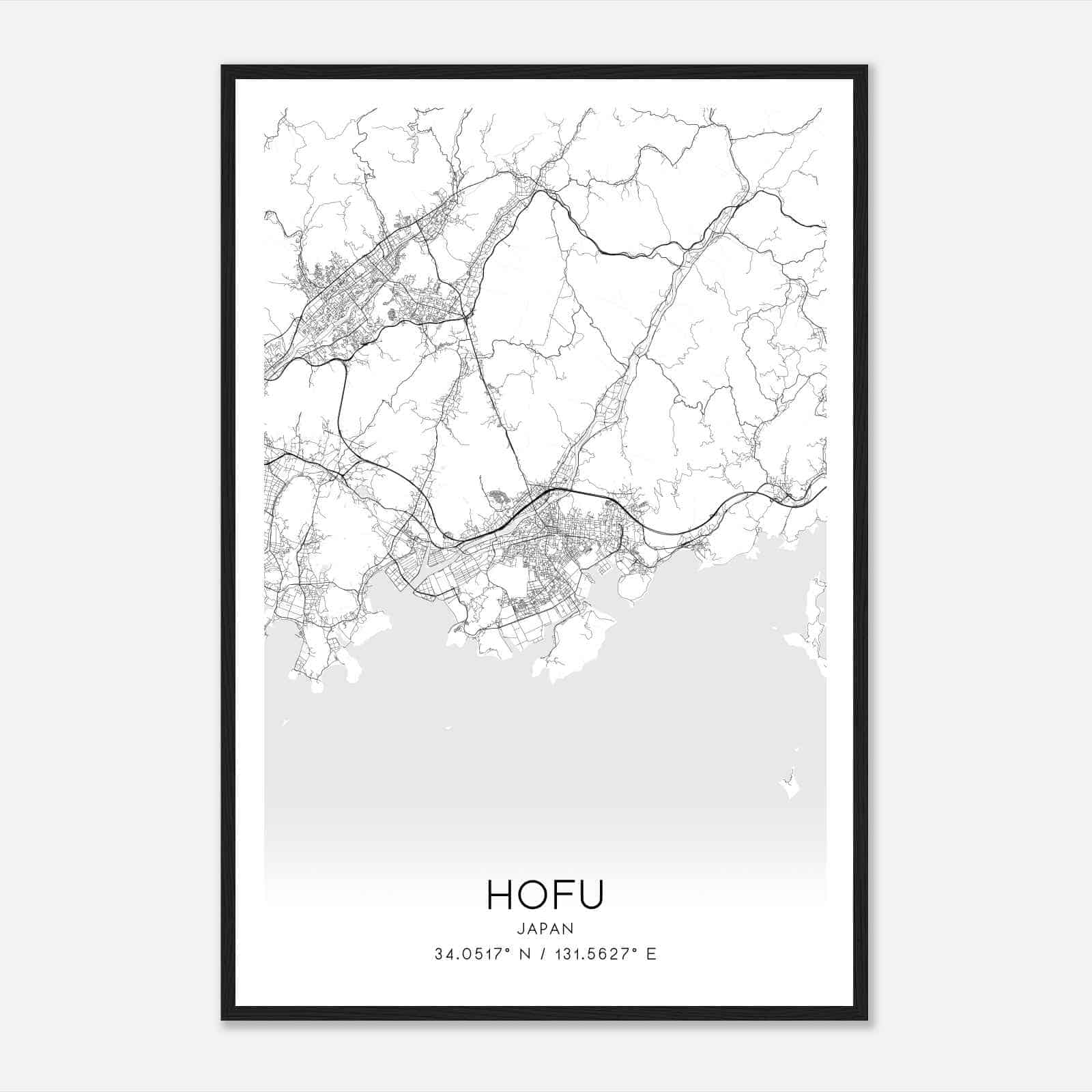 Hofu Japan Map Poster, Hofu City Road Wall Art Print - Custom Maps & Posters