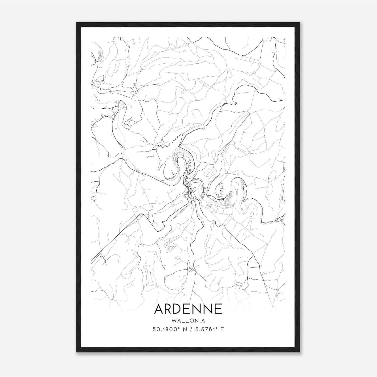 Ardenne Wallonia Map Poster, Ardenne City Road Wall Art Print - Custom ...