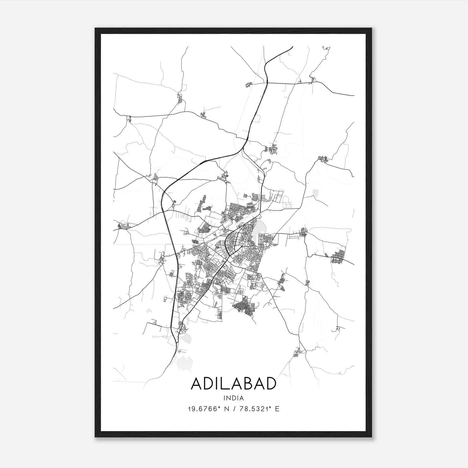 Adilabad India Map Poster, Adilabad City Road Wall Art Print - Custom ...