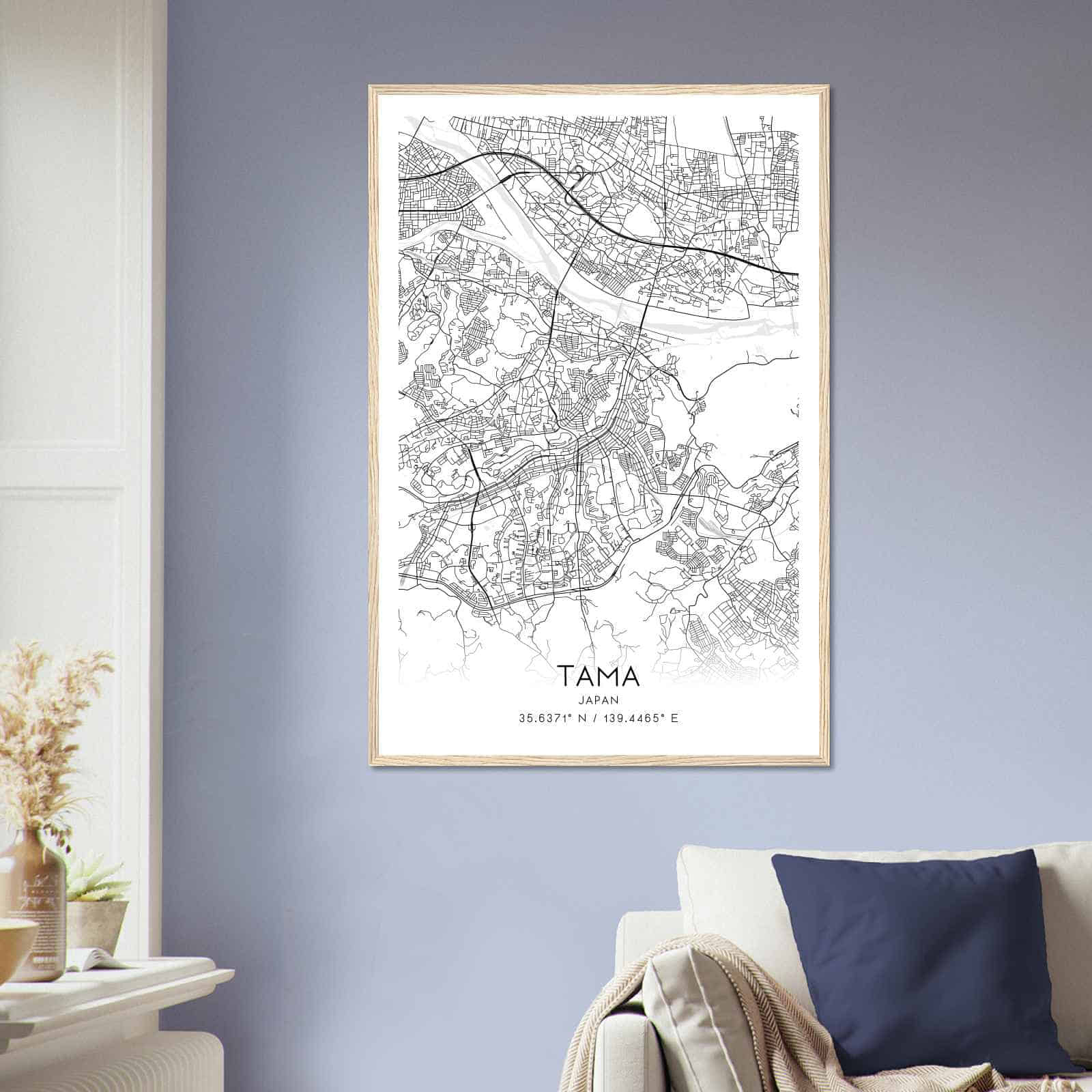 Tama Japan Map Poster, Tama City Road Wall Art Print - Custom Maps ...