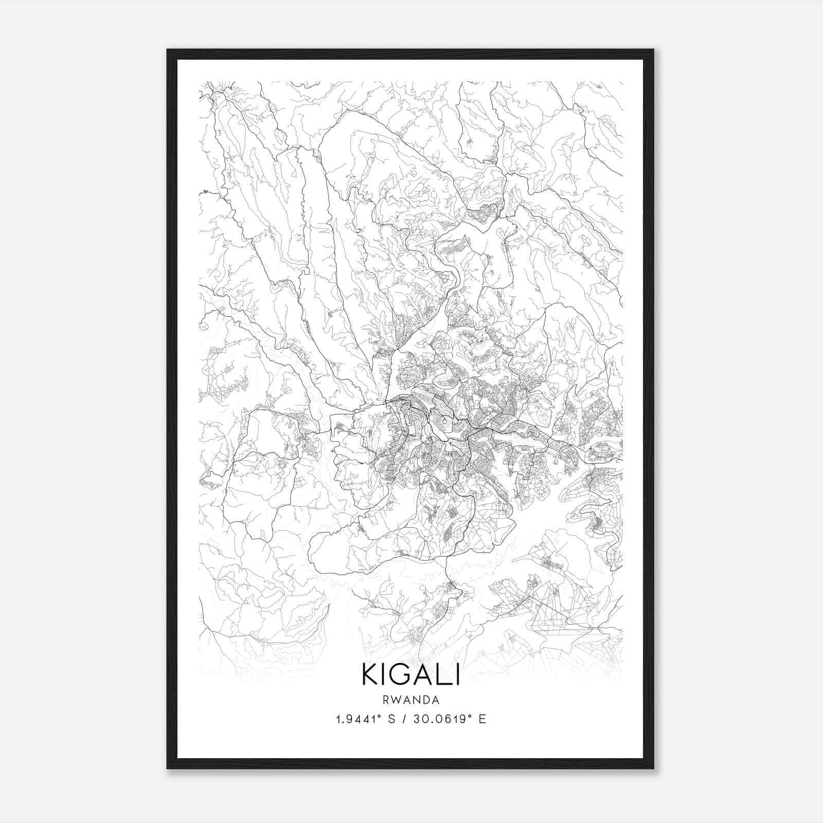 Kigali Rwanda Map Poster, Kigali City Road Wall Art Print - Custom Maps ...