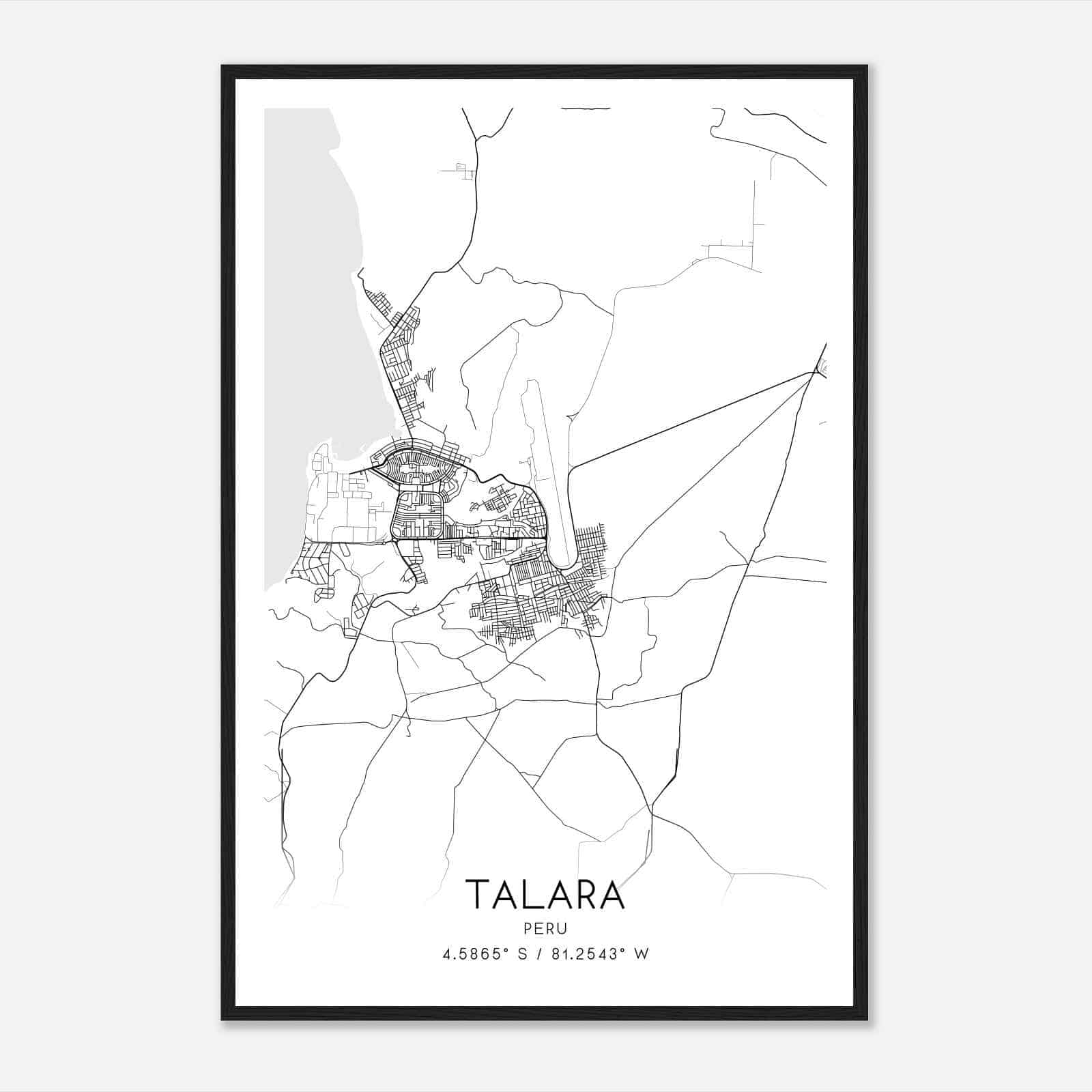 Talara Peru Map Poster, Talara City Road Wall Art Print - Custom Maps ...
