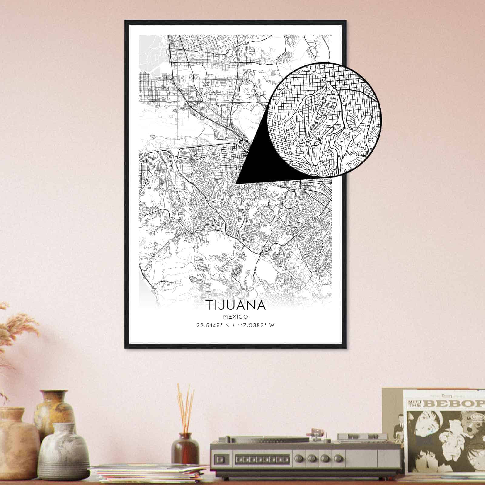 Tijuana Mexico Map Poster, Tijuana City Road Wall Art Print - Custom ...