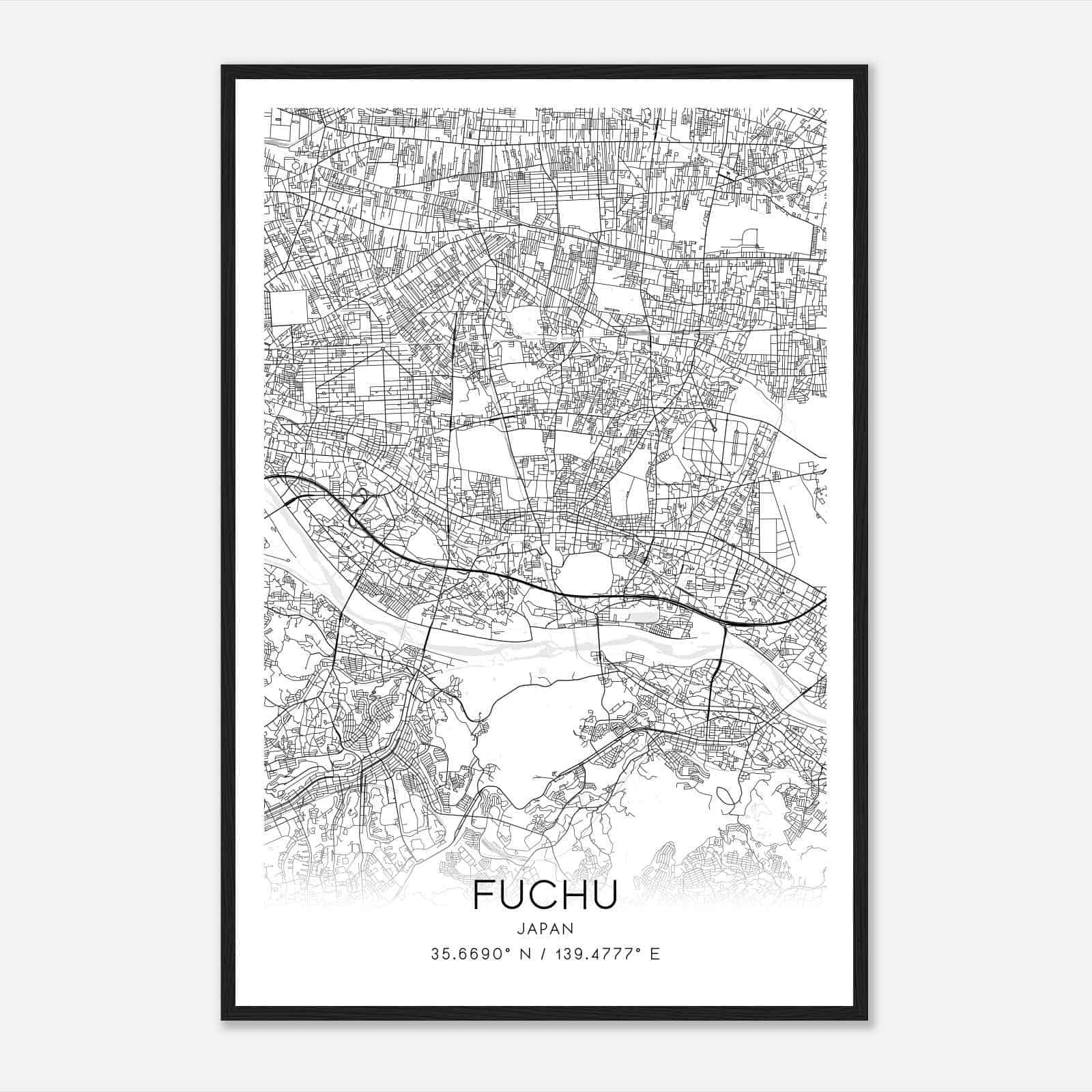 Fuchu Japan Map Poster, Fuchu City Road Wall Art Print - Custom Maps ...