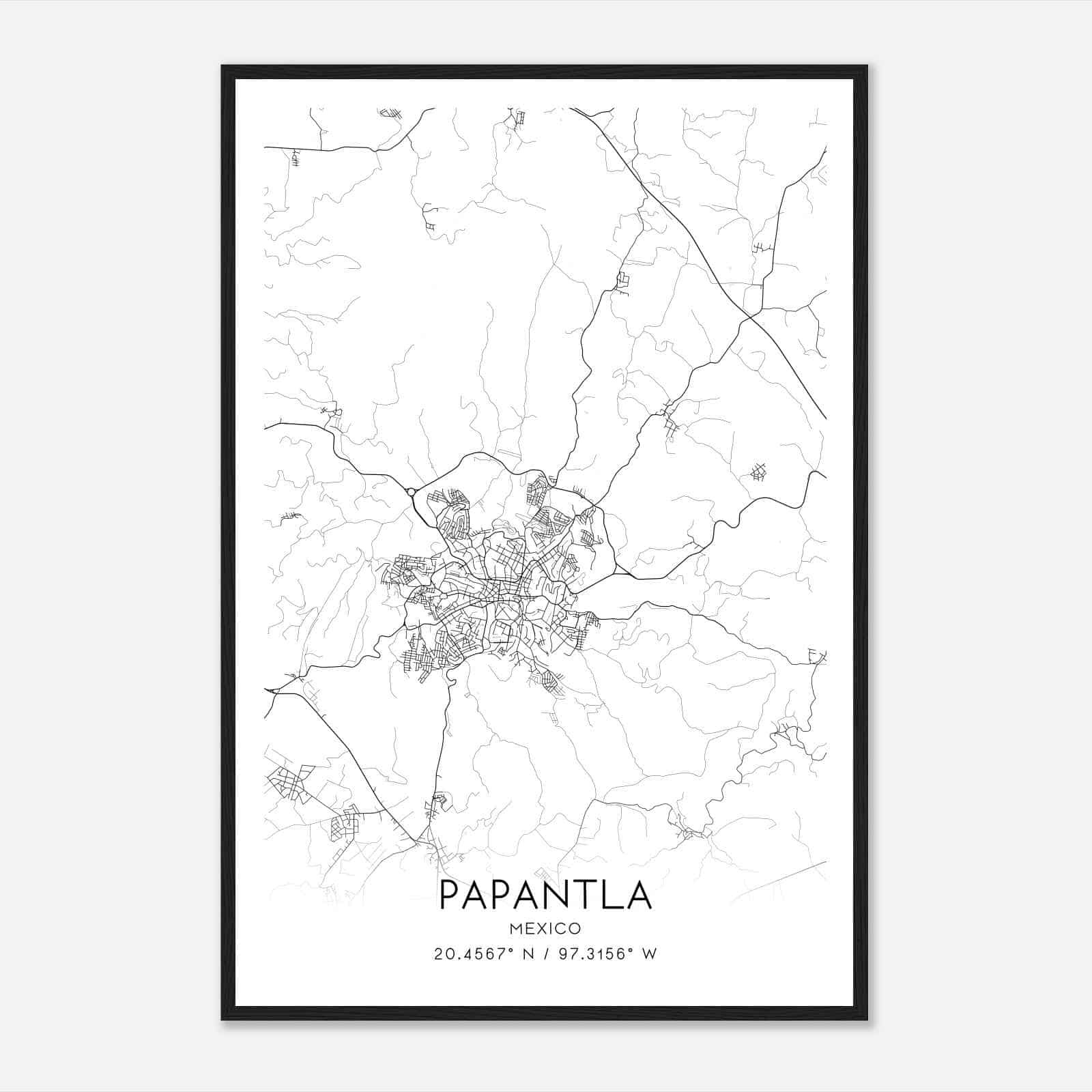 Papantla Mexico Map Poster, Papantla City Road Wall Art Print - Custom ...