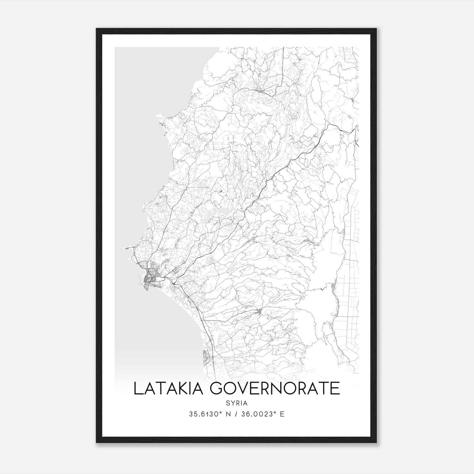 Latakia Governorate Syria Map Poster, Latakia Governorate City Road Wall Art Print - Custom Maps ...