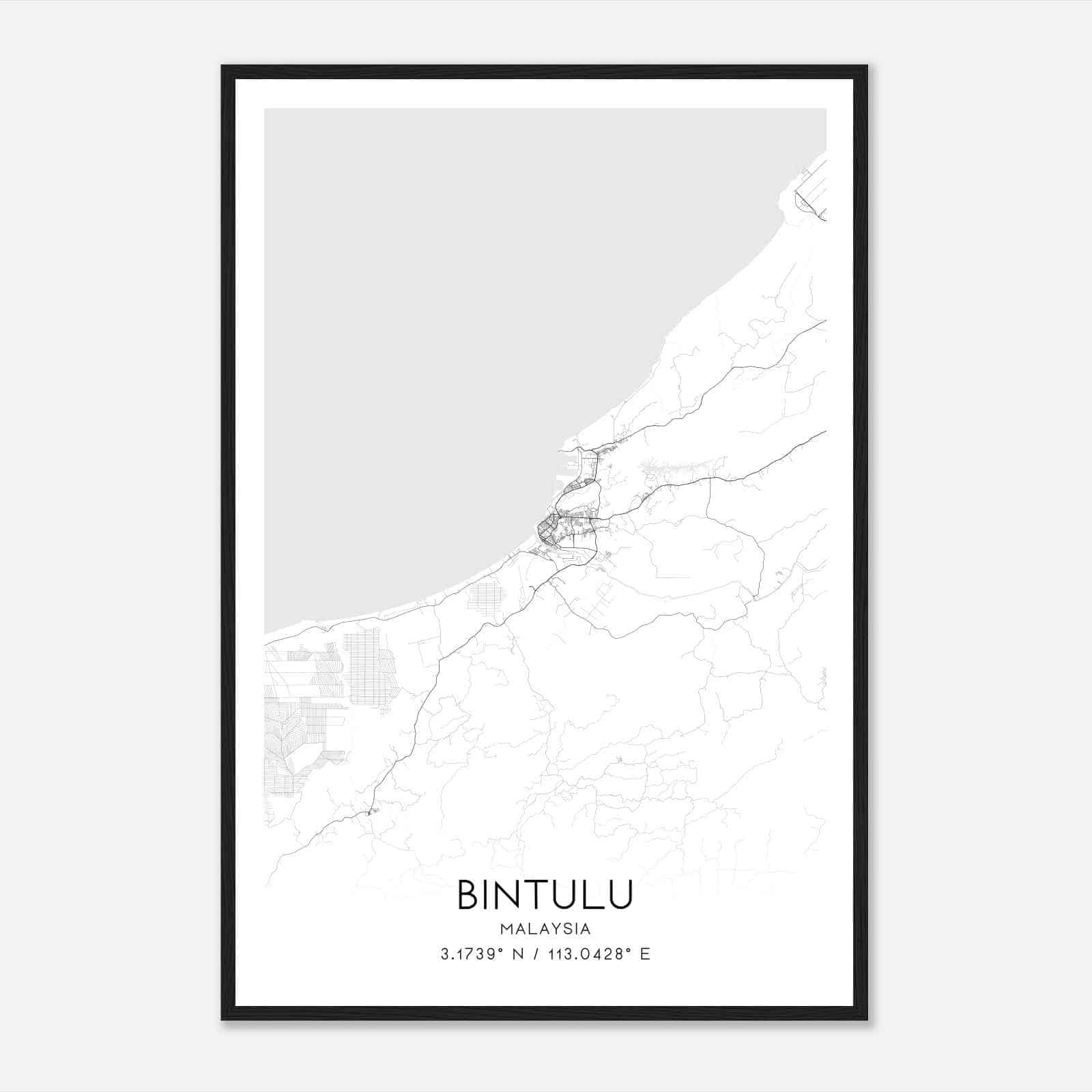 Bintulu Malaysia Map Poster, Bintulu City Road Wall Art Print - Custom ...