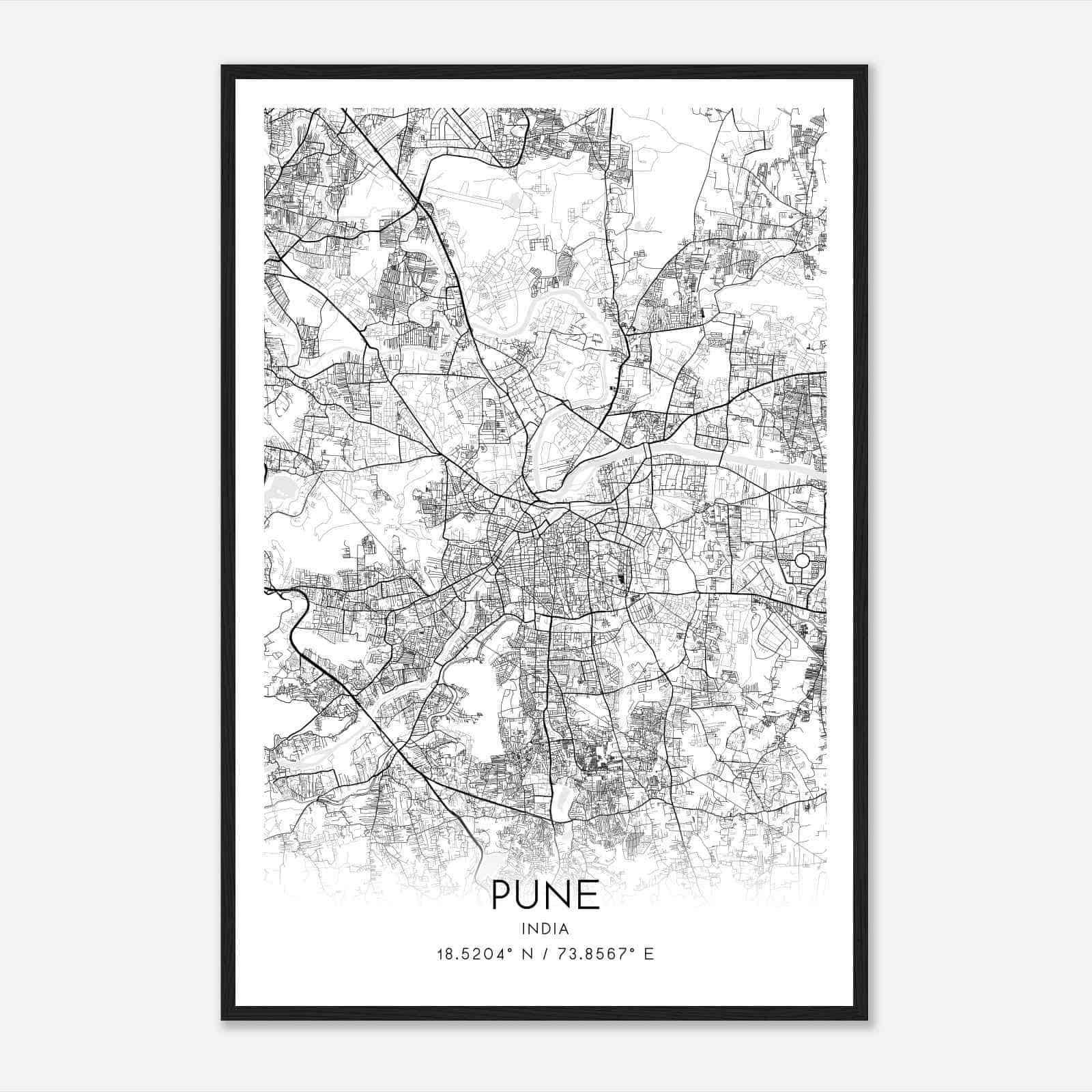 Pune India Map Poster, Pune City Road Wall Art Print - Custom Maps ...