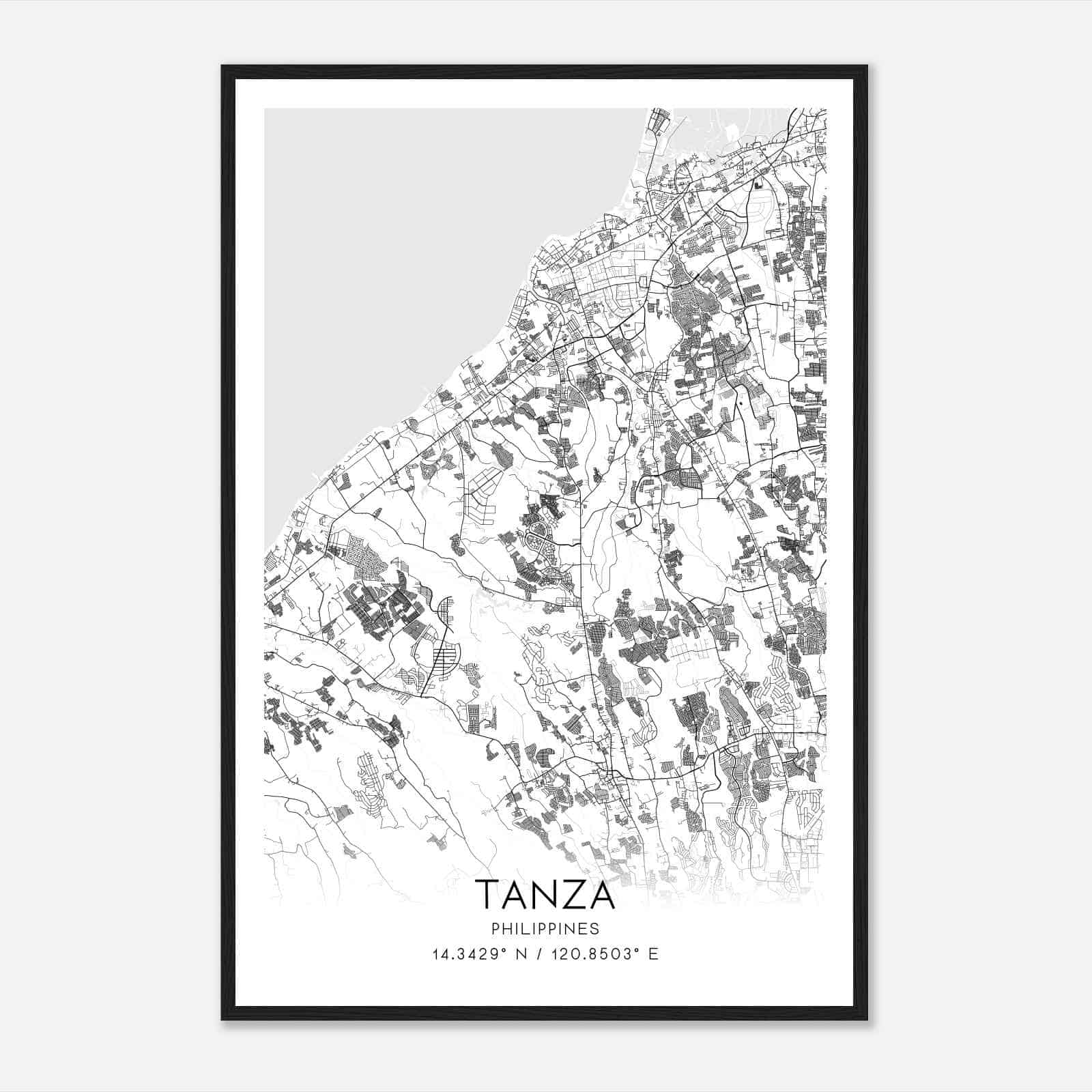 Tanza Philippines Map Poster, Tanza City Road Wall Art Print - Custom Maps & Posters