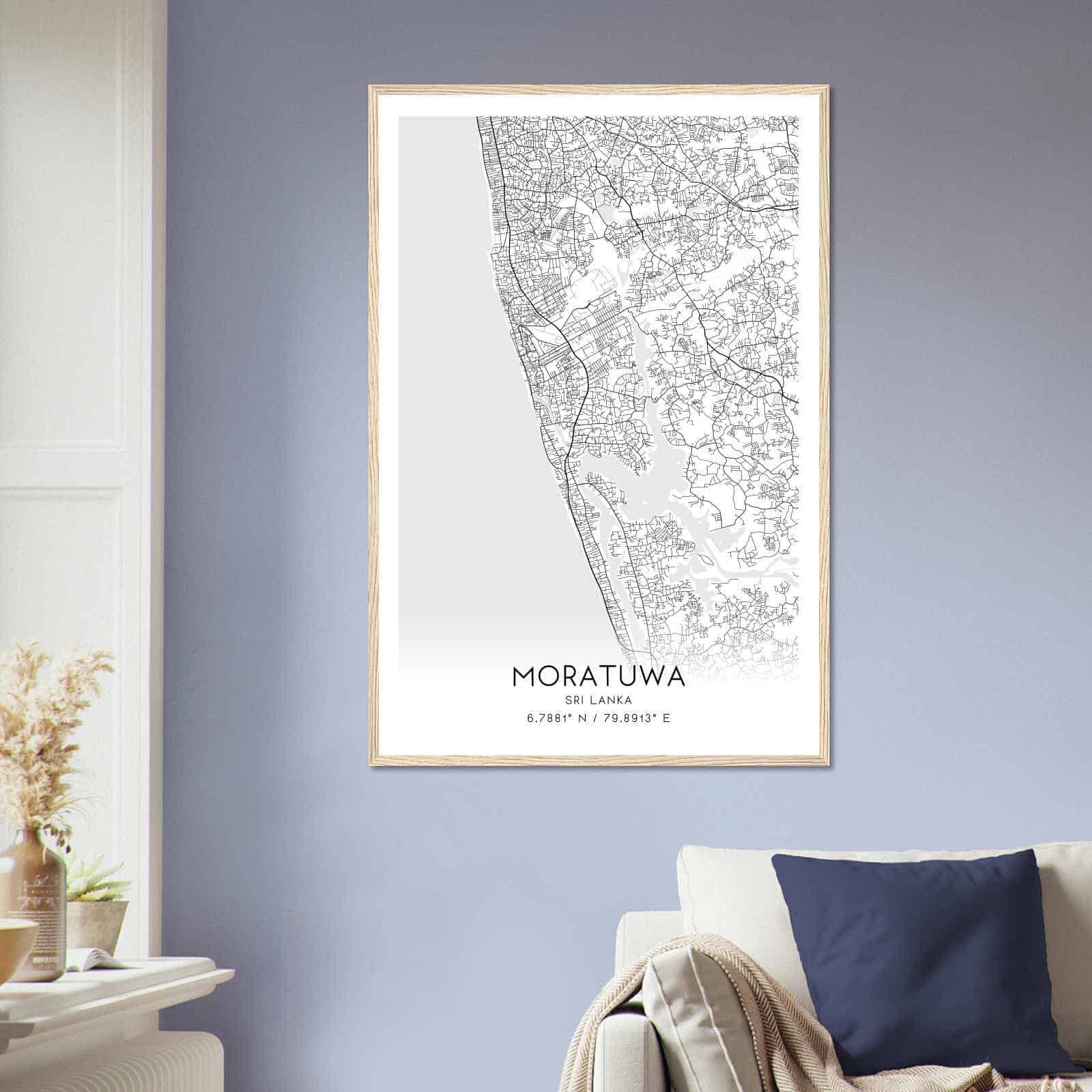 Moratuwa Sri Lanka Map Poster, Moratuwa City Road Wall Art Print ...