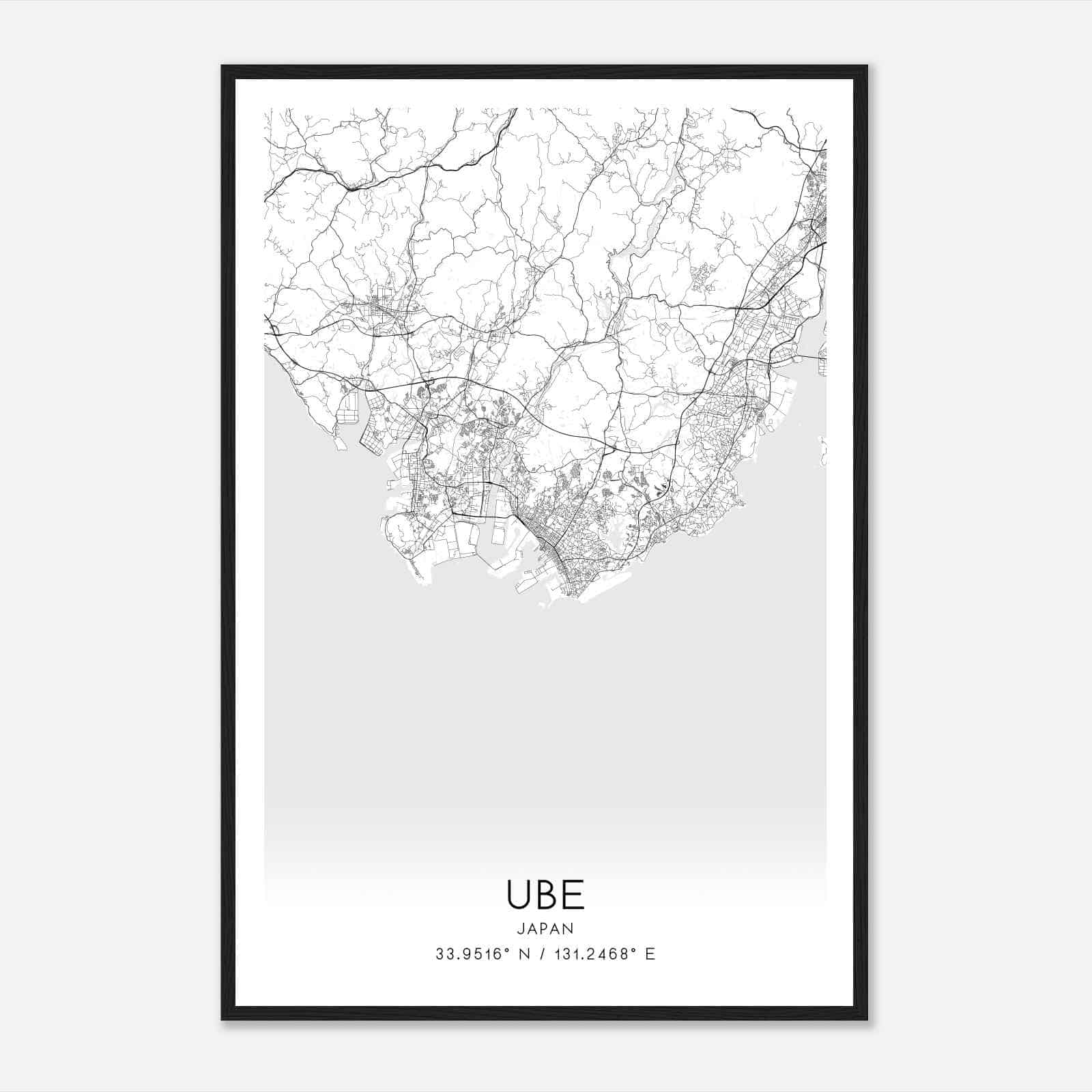 Ube Japan Map Poster, Ube City Road Wall Art Print - Custom Maps & Posters