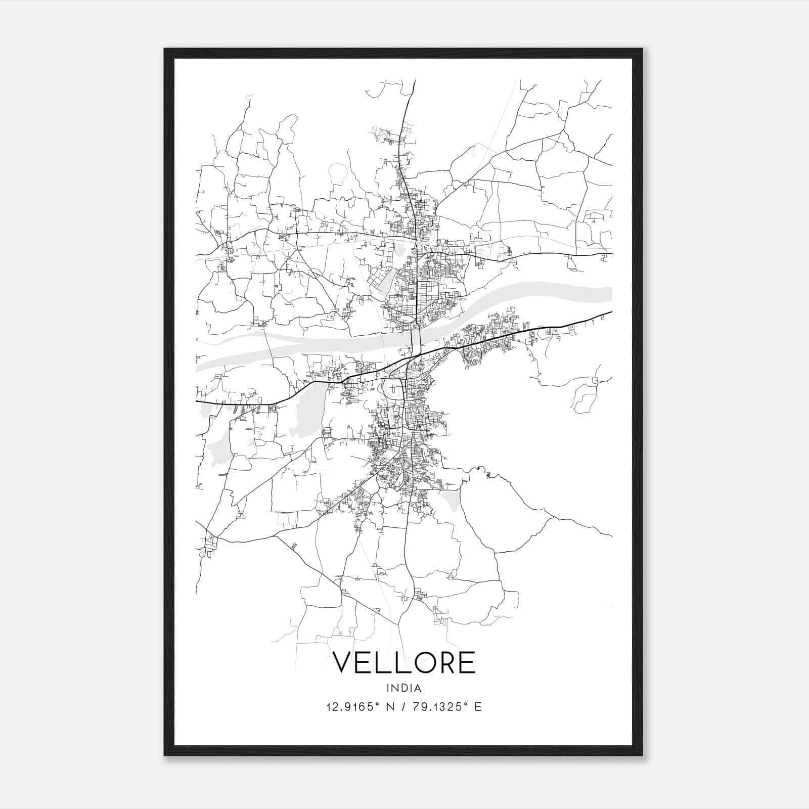 Vellore India Map Poster, Vellore City Road Wall Art Print - Custom ...
