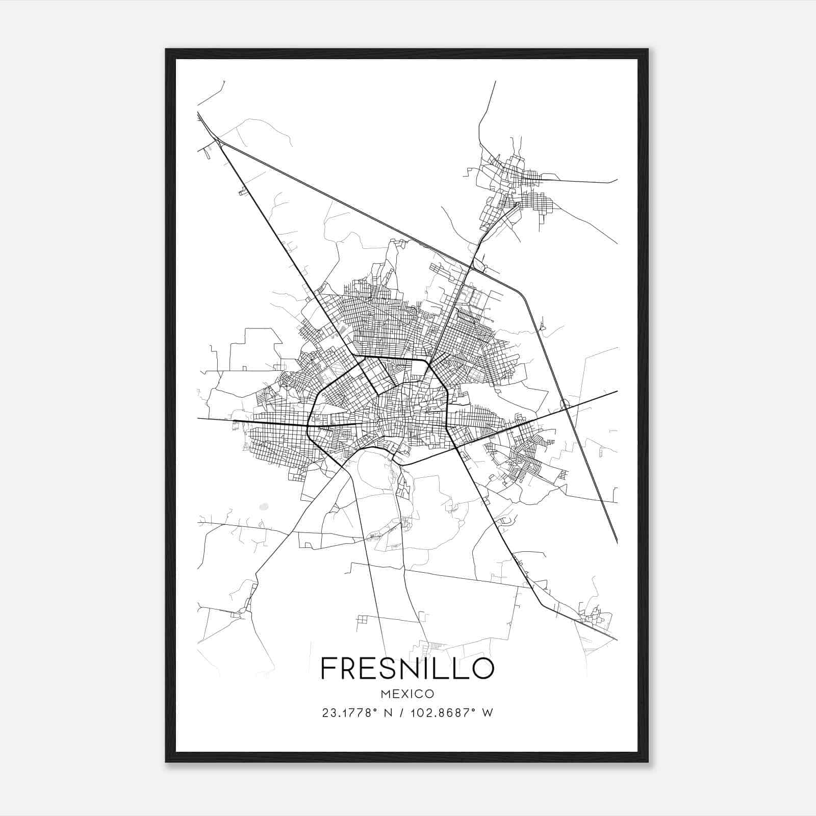 Fresnillo Mexico Map Poster, Fresnillo City Road Wall Art Print - Custom Maps & Posters