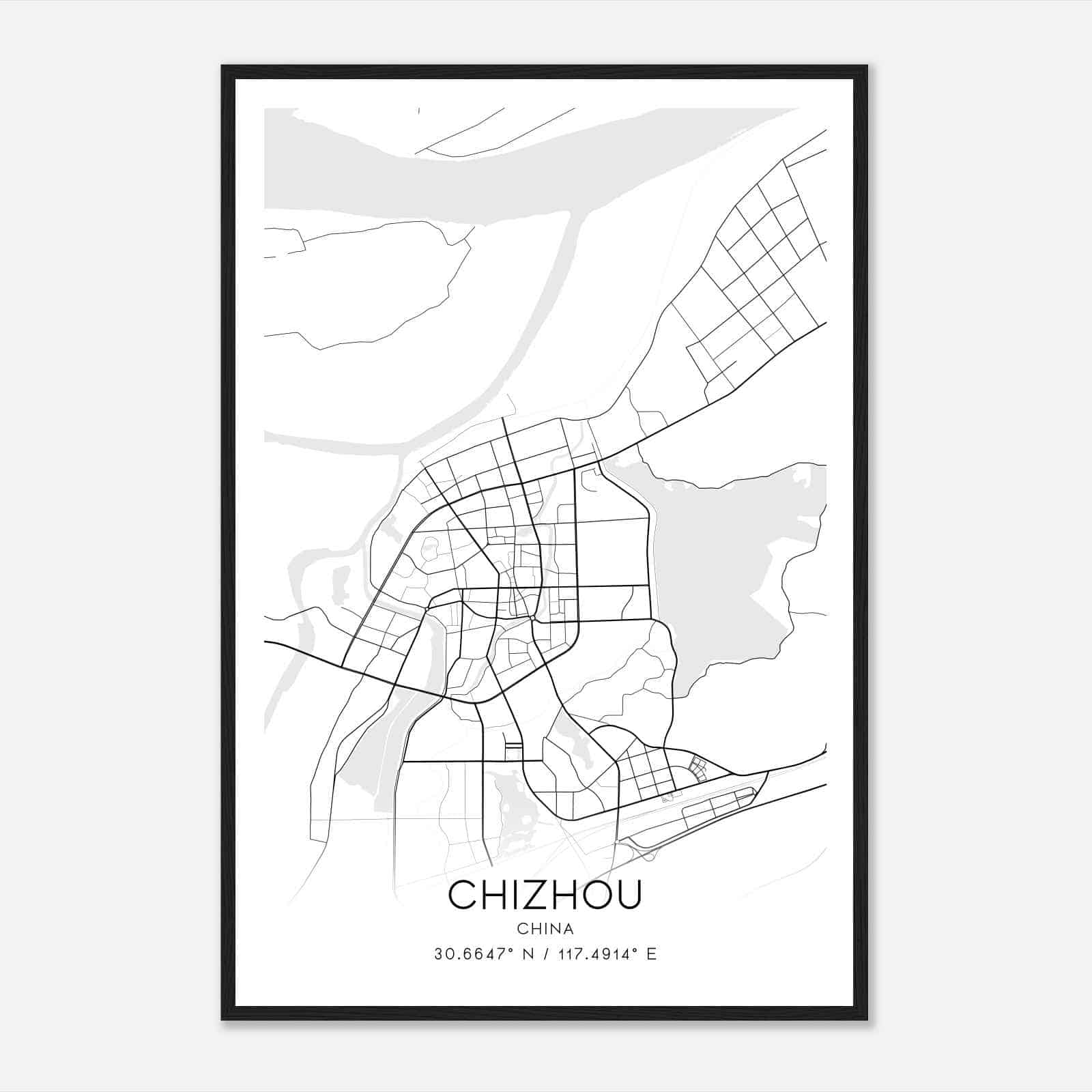 Chizhou China Map Poster, Chizhou City Road Wall Art Print - Custom ...