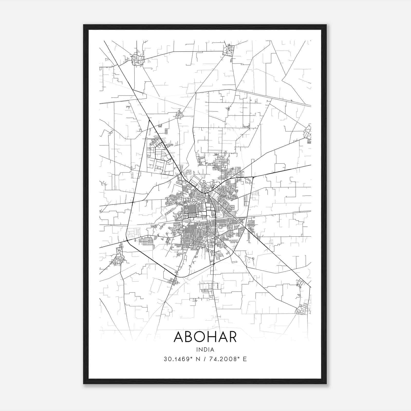 Abohar India Map Poster, Abohar City Road Wall Art Print - Custom Maps ...