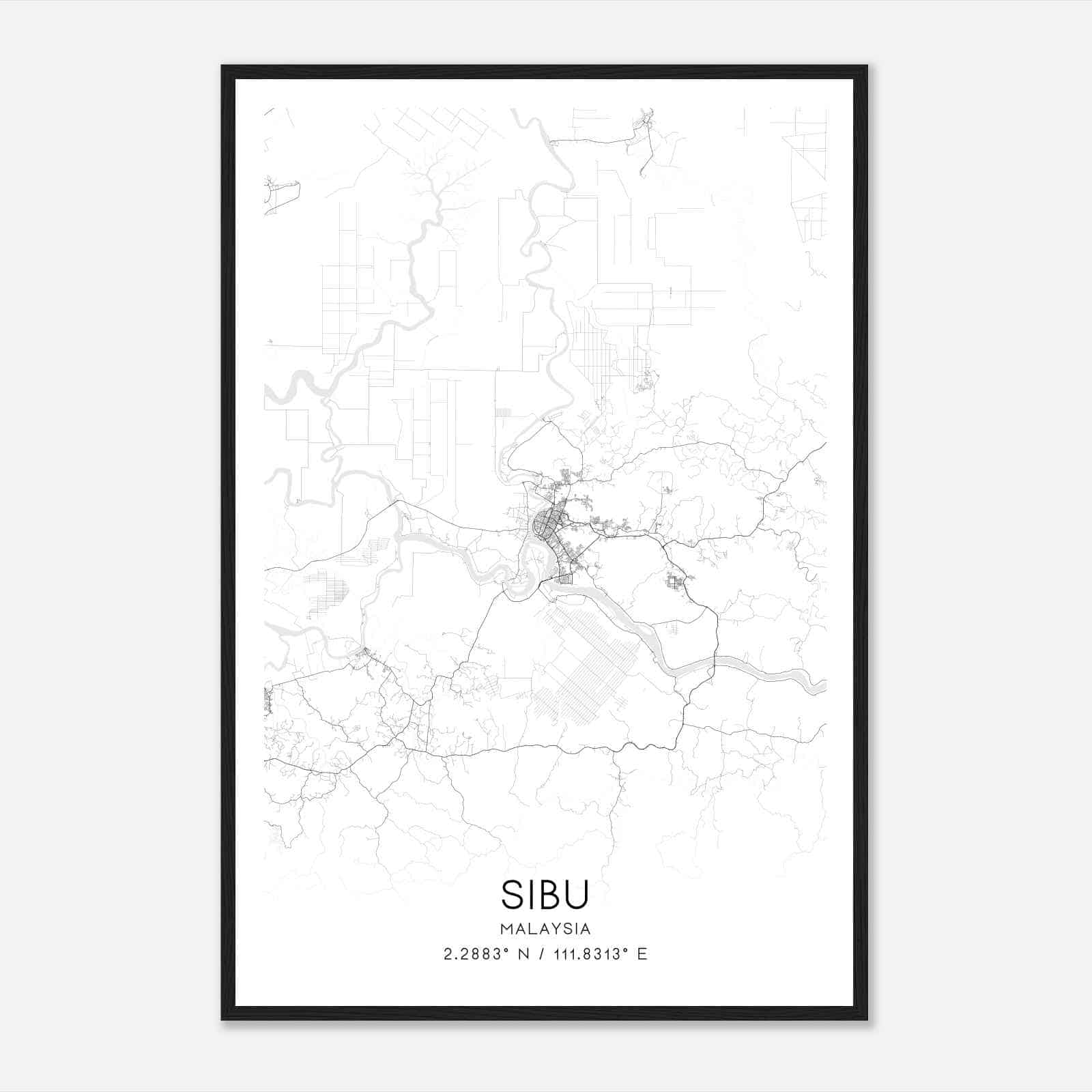 Sibu Malaysia Map Poster, Sibu City Road Wall Art Print - Custom Maps ...