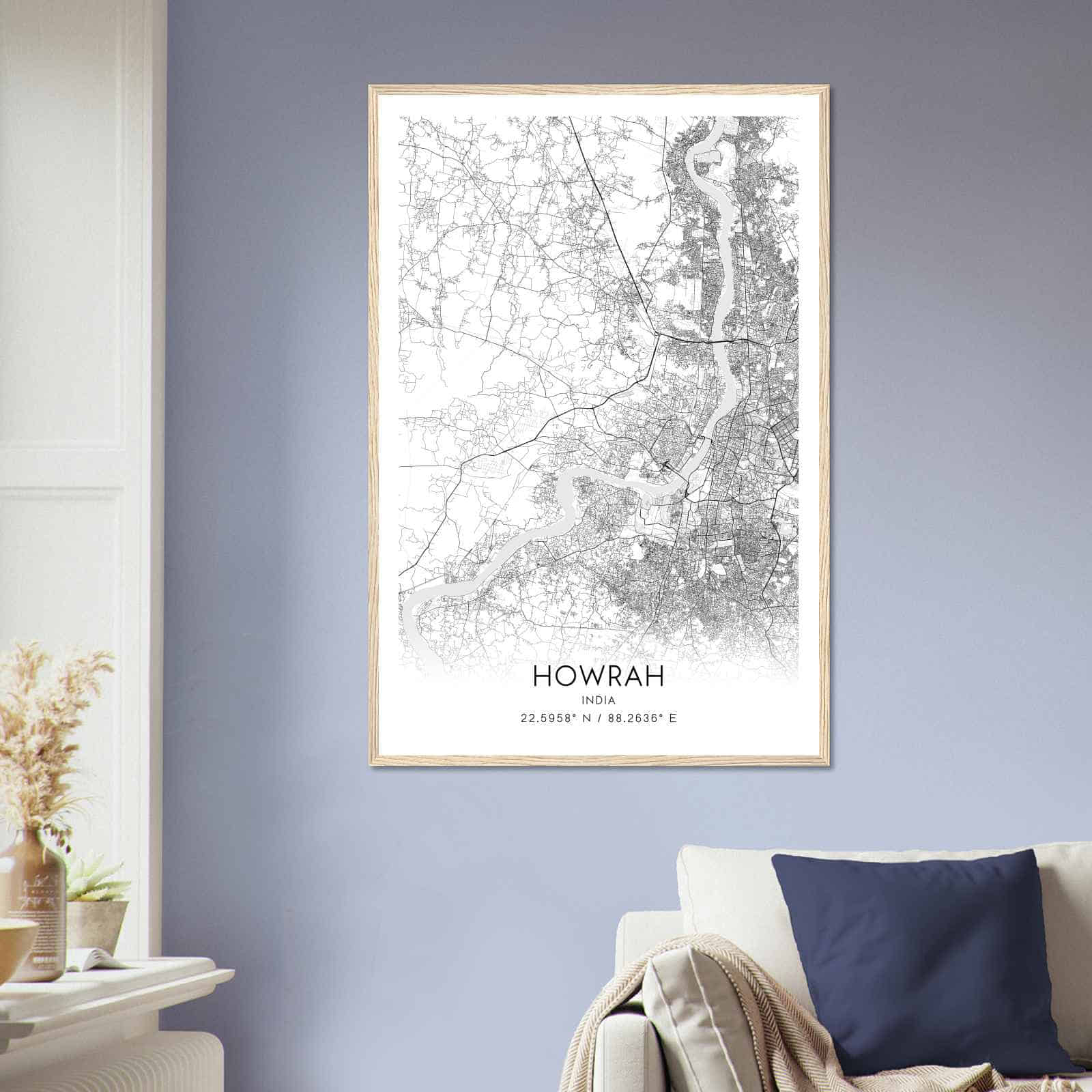 Howrah India Map Poster, Howrah City Road Wall Art Print - Custom Maps ...