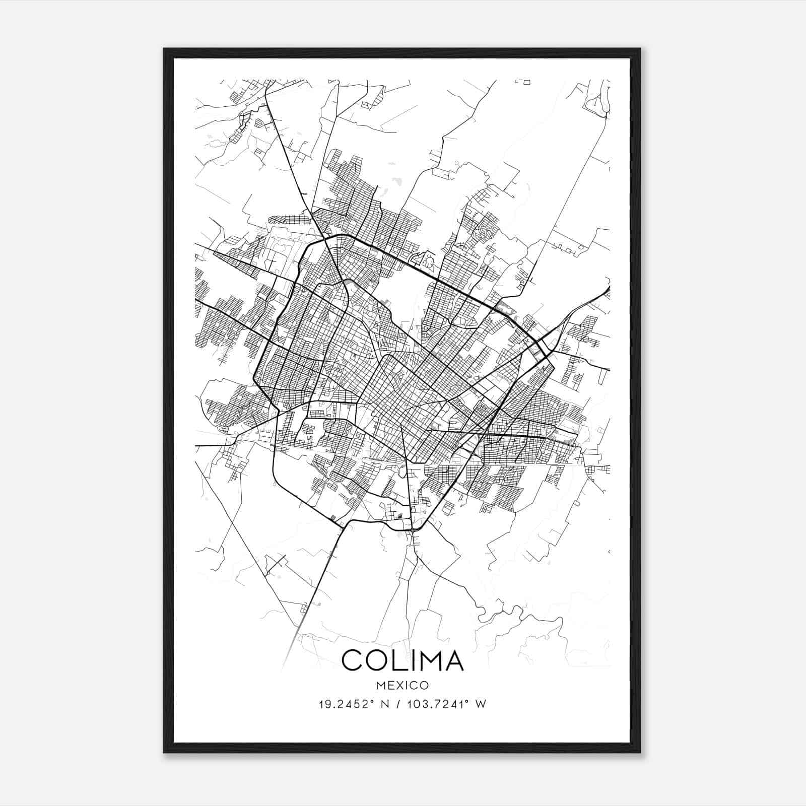 Colima Mexico Map Poster, Colima City Road Wall Art Print - Custom Maps ...