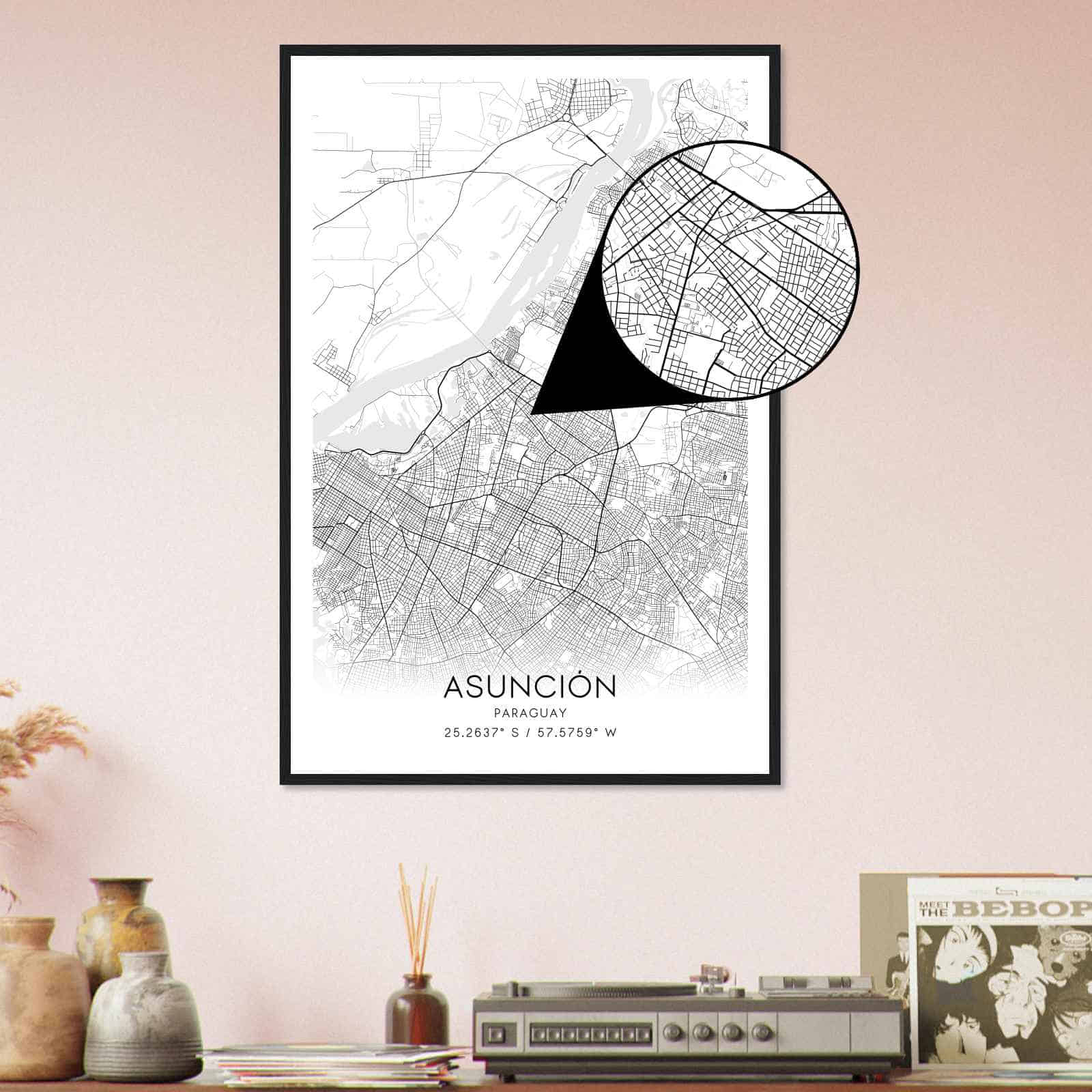 Asuncion Paraguay Map Poster, Asuncion City Road Wall Art Print ...