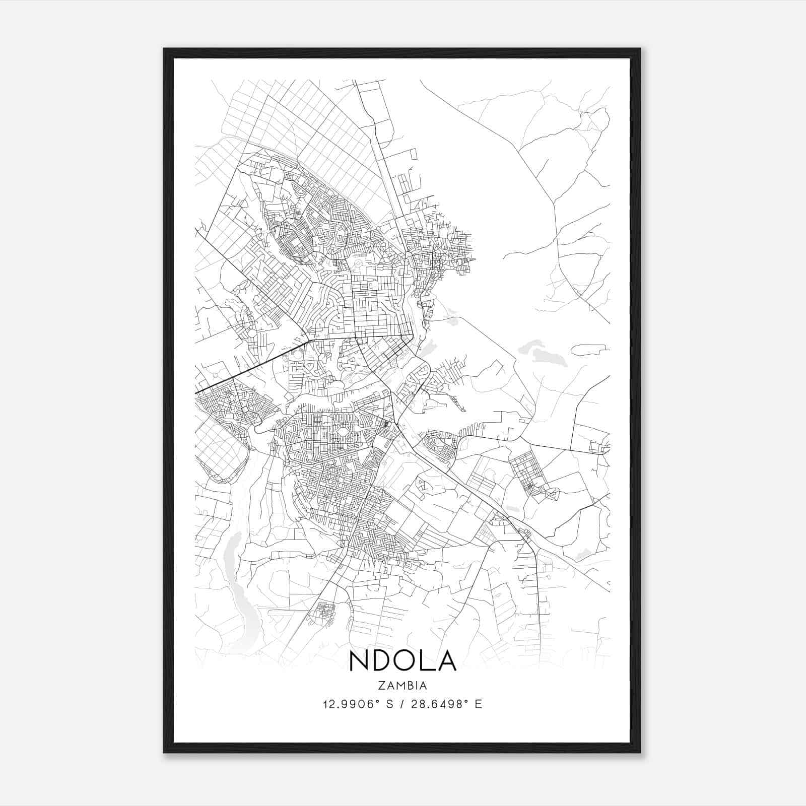 Ndola Zambia Map Poster, Ndola City Road Wall Art Print - Custom Maps ...