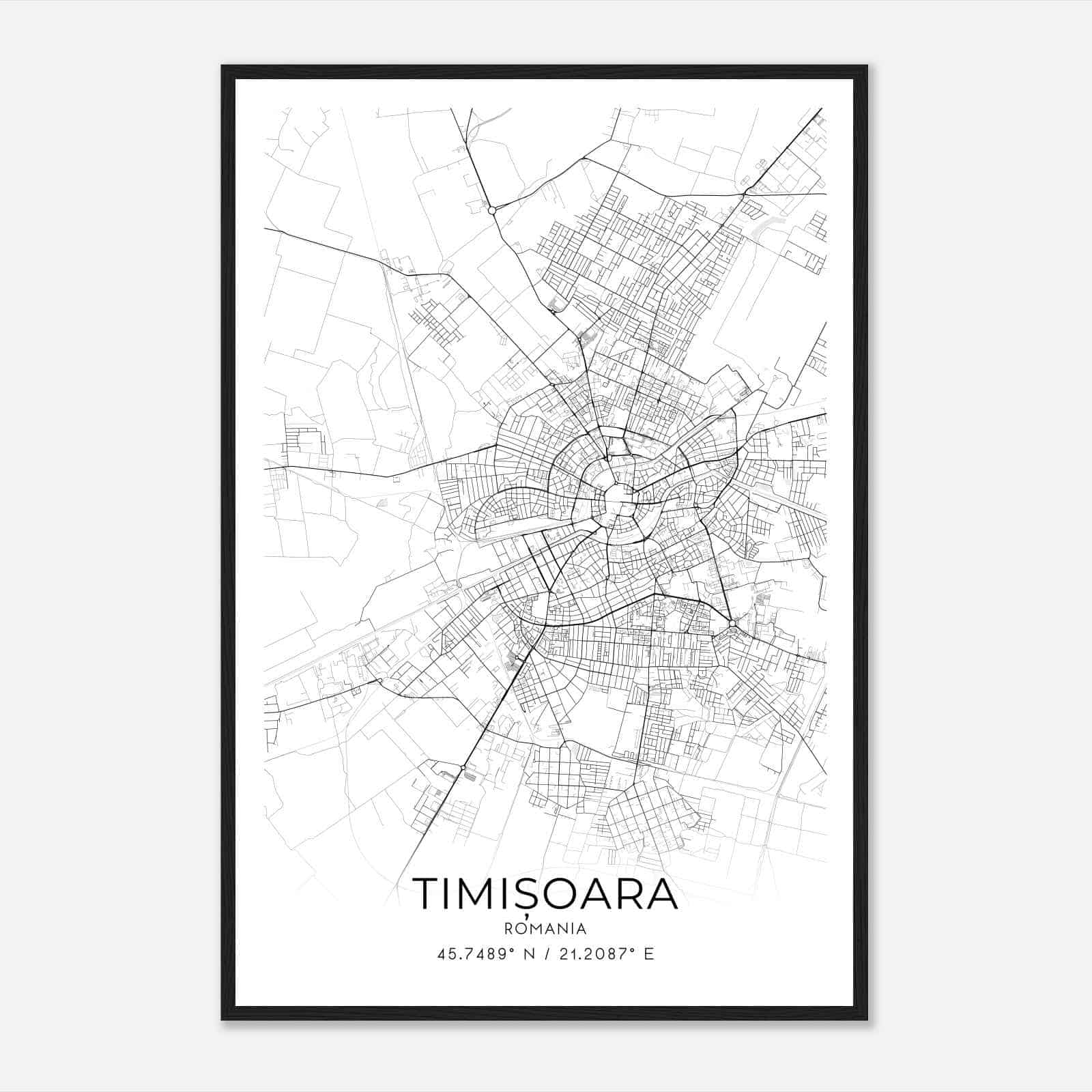 Timisoara Romania Map Poster, Timisoara City Road Wall Art Print ...