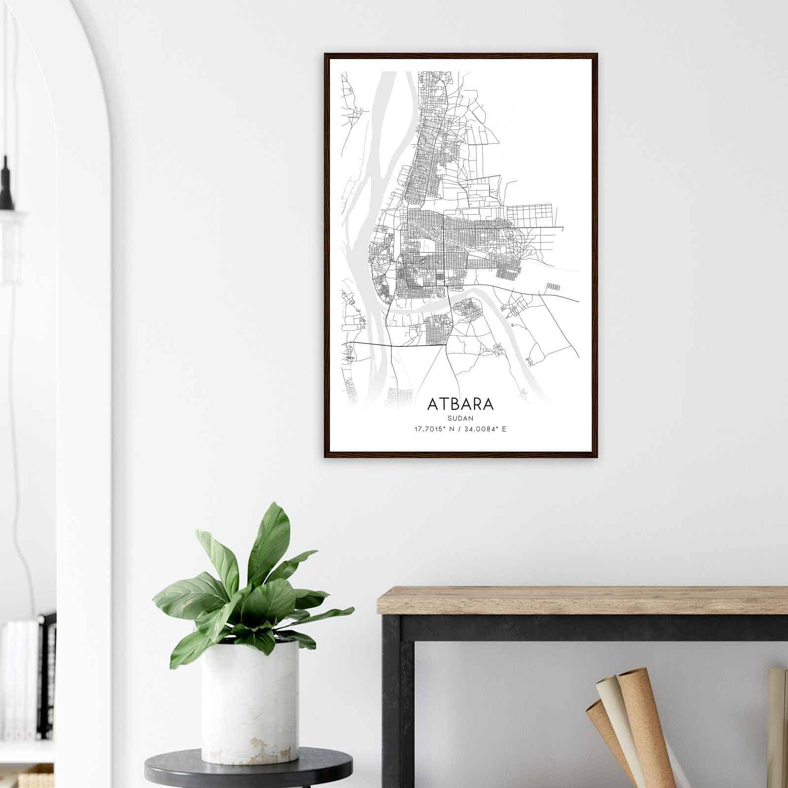 Atbara Sudan Map Poster, Atbara City Road Wall Art Print - Custom Maps ...