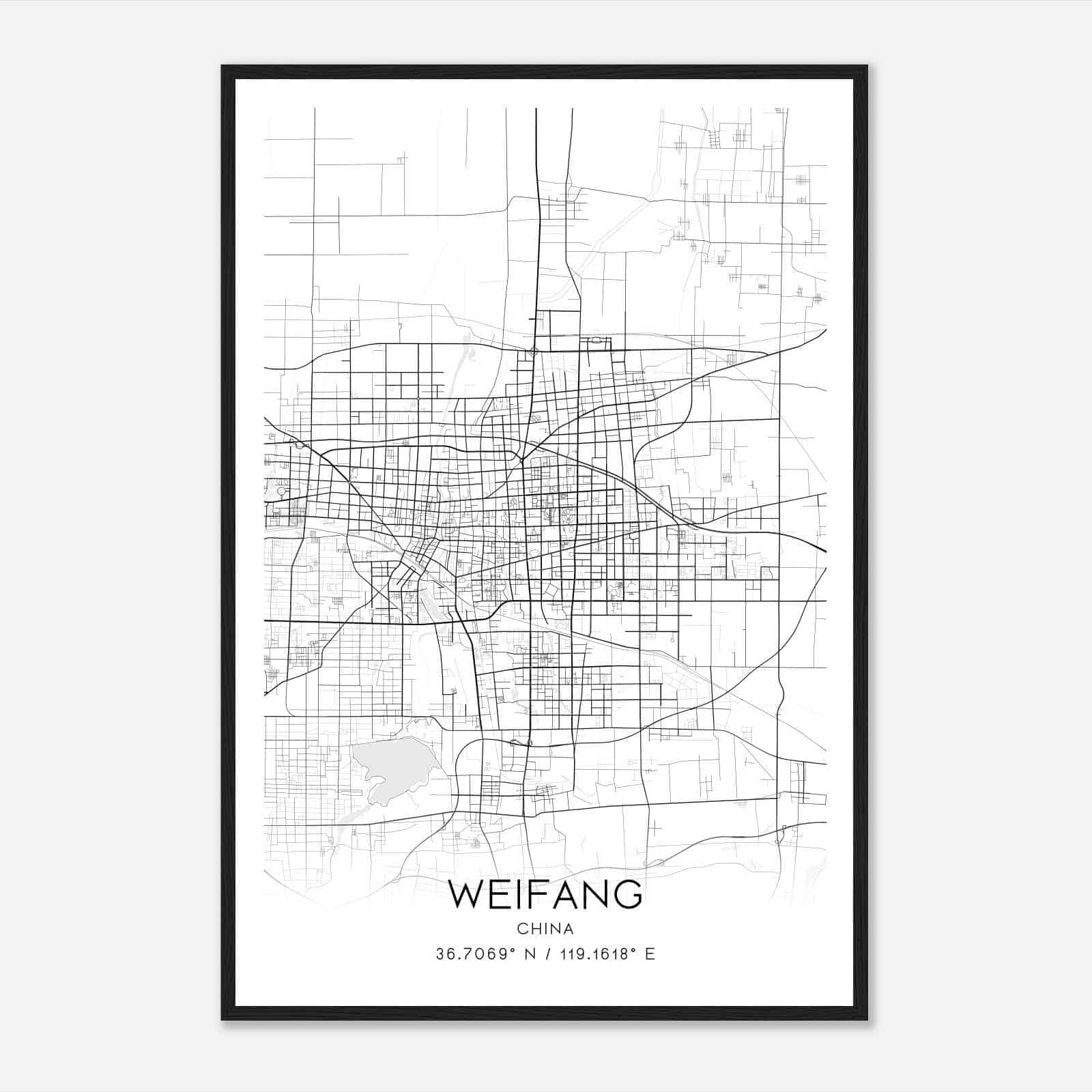 Weifang China Map Poster, Weifang City Road Wall Art Print - Custom ...