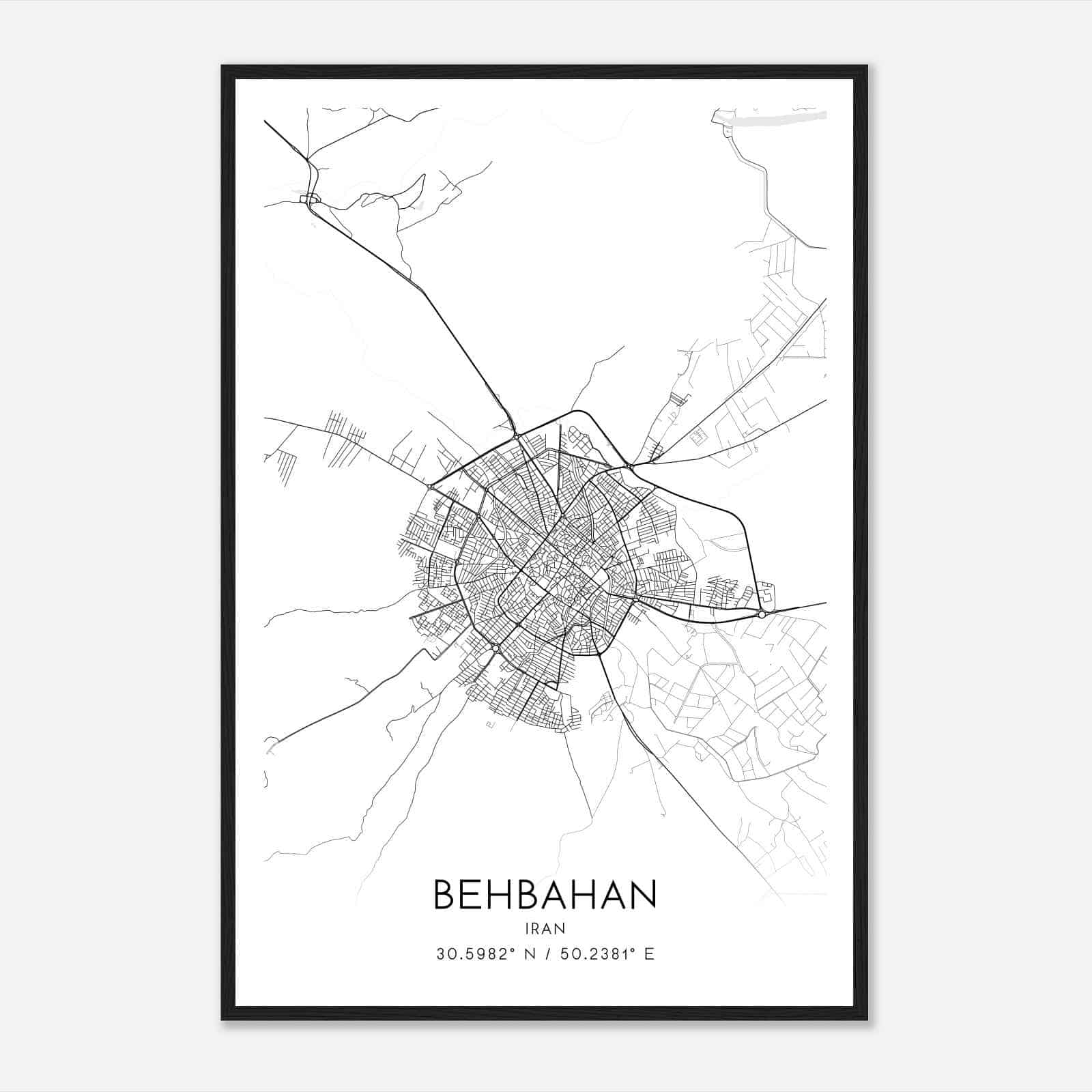 Behbahan Iran Map Poster, Behbahan City Road Wall Art Print - Custom ...