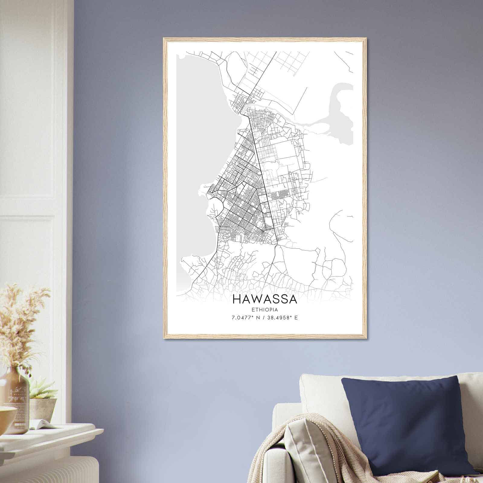 Hawassa Ethiopia Map Poster, Hawassa City Road Wall Art Print - Custom ...