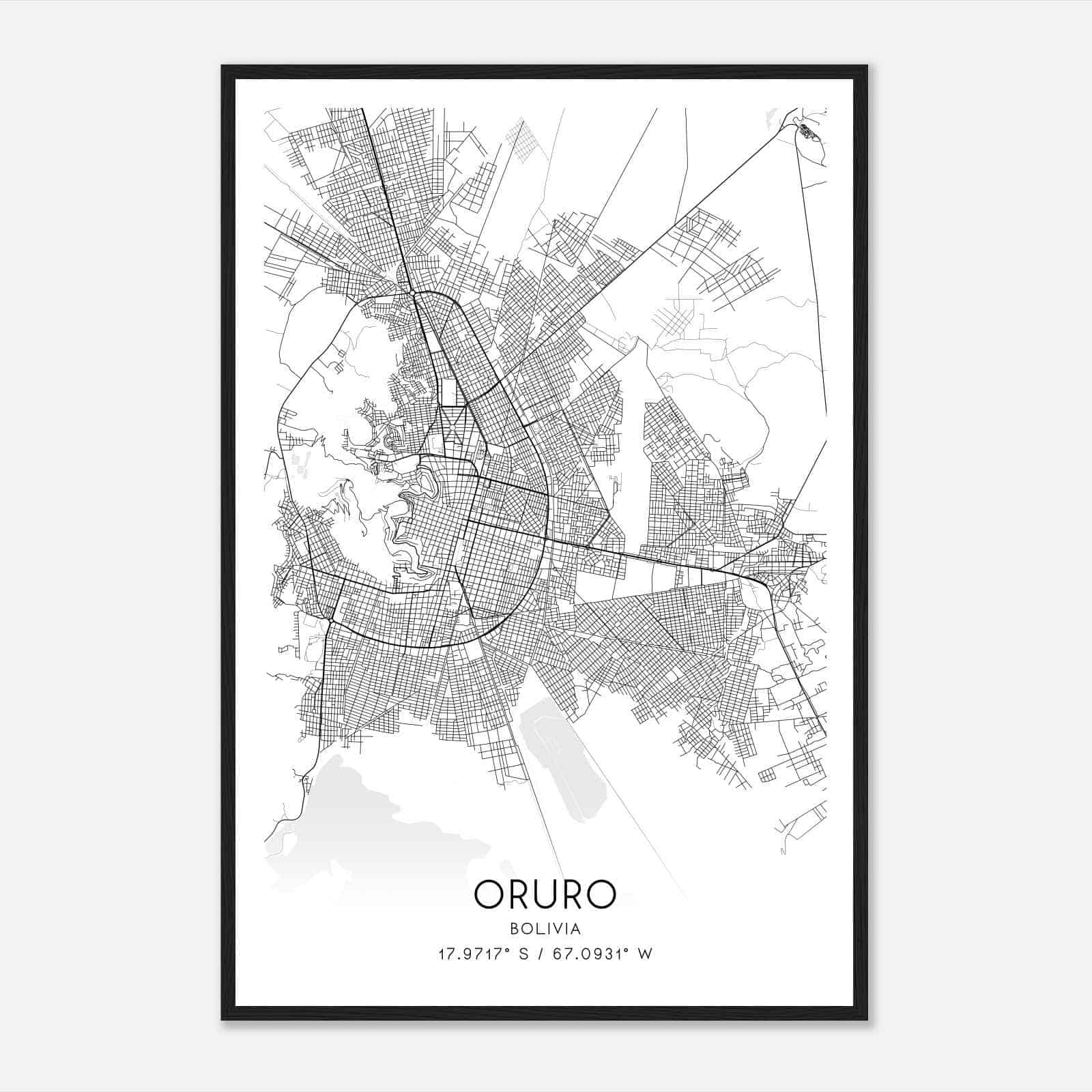 Oruro Bolivia Map Poster, Oruro City Road Wall Art Print - Custom Maps ...