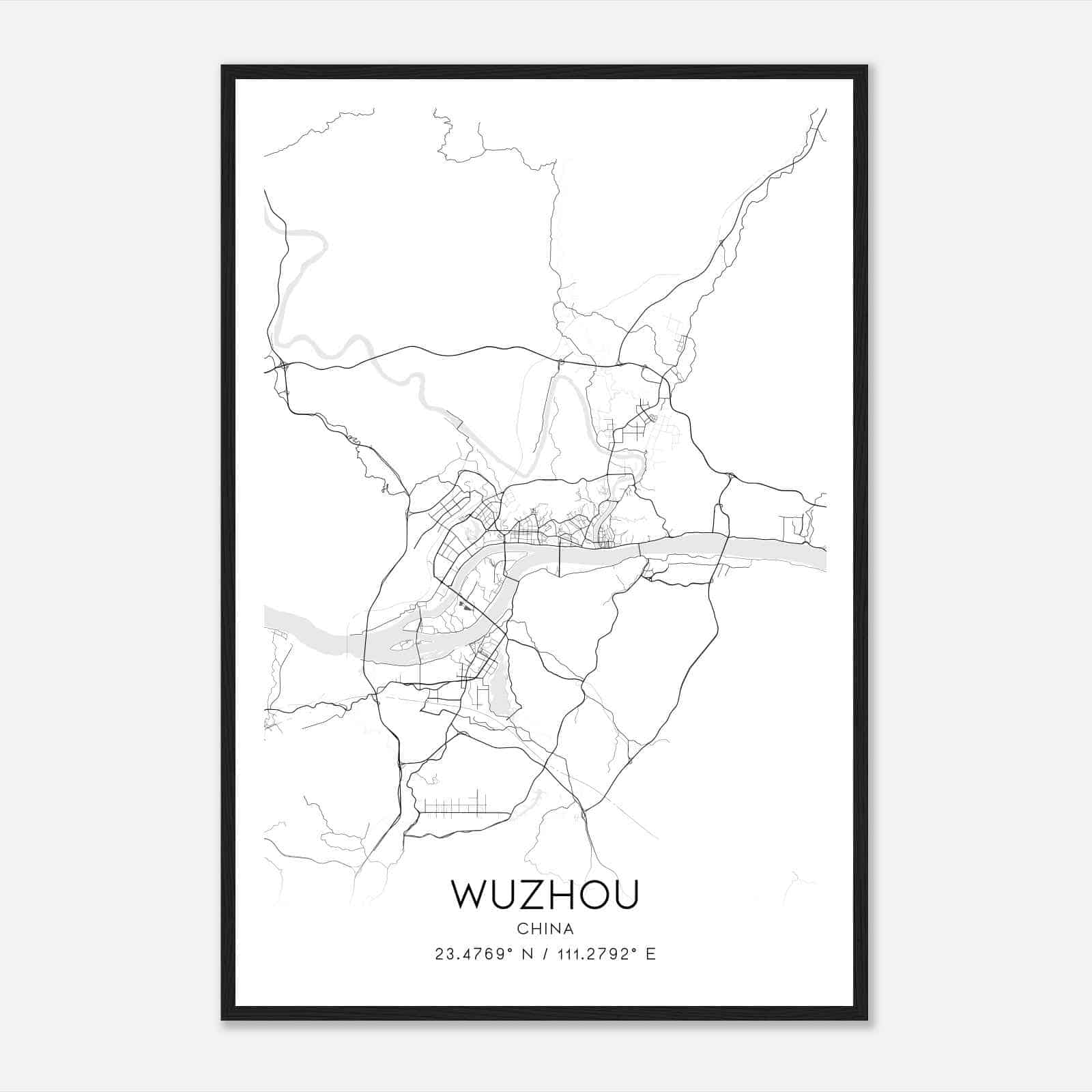 Wuzhou China Map Poster, Wuzhou City Road Wall Art Print - Custom Maps ...
