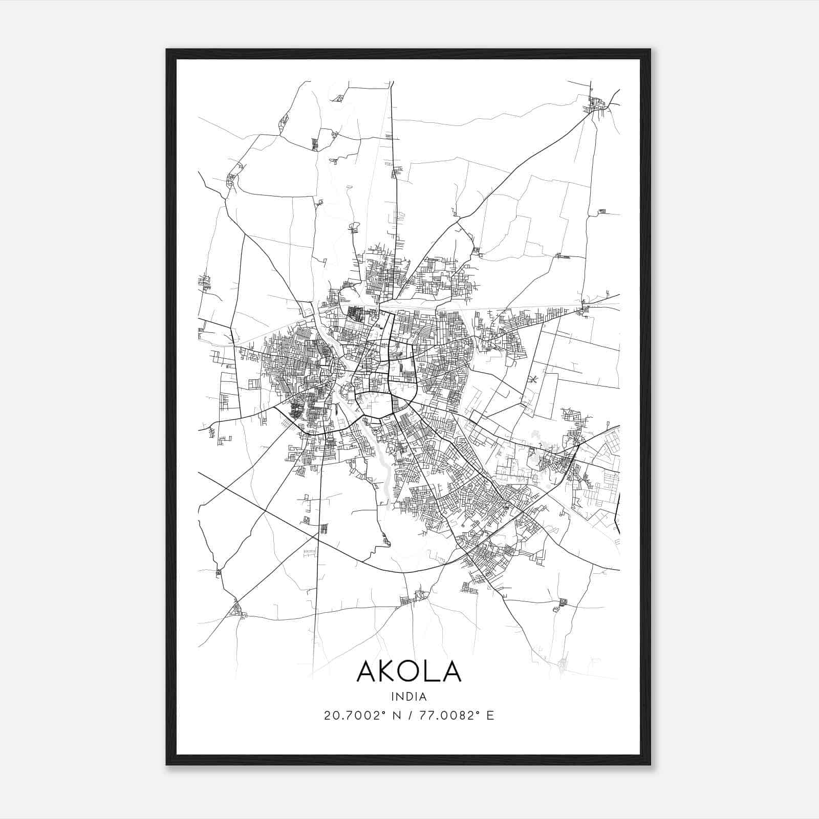 Akola India Map Poster, Akola City Road Wall Art Print - Custom Maps ...
