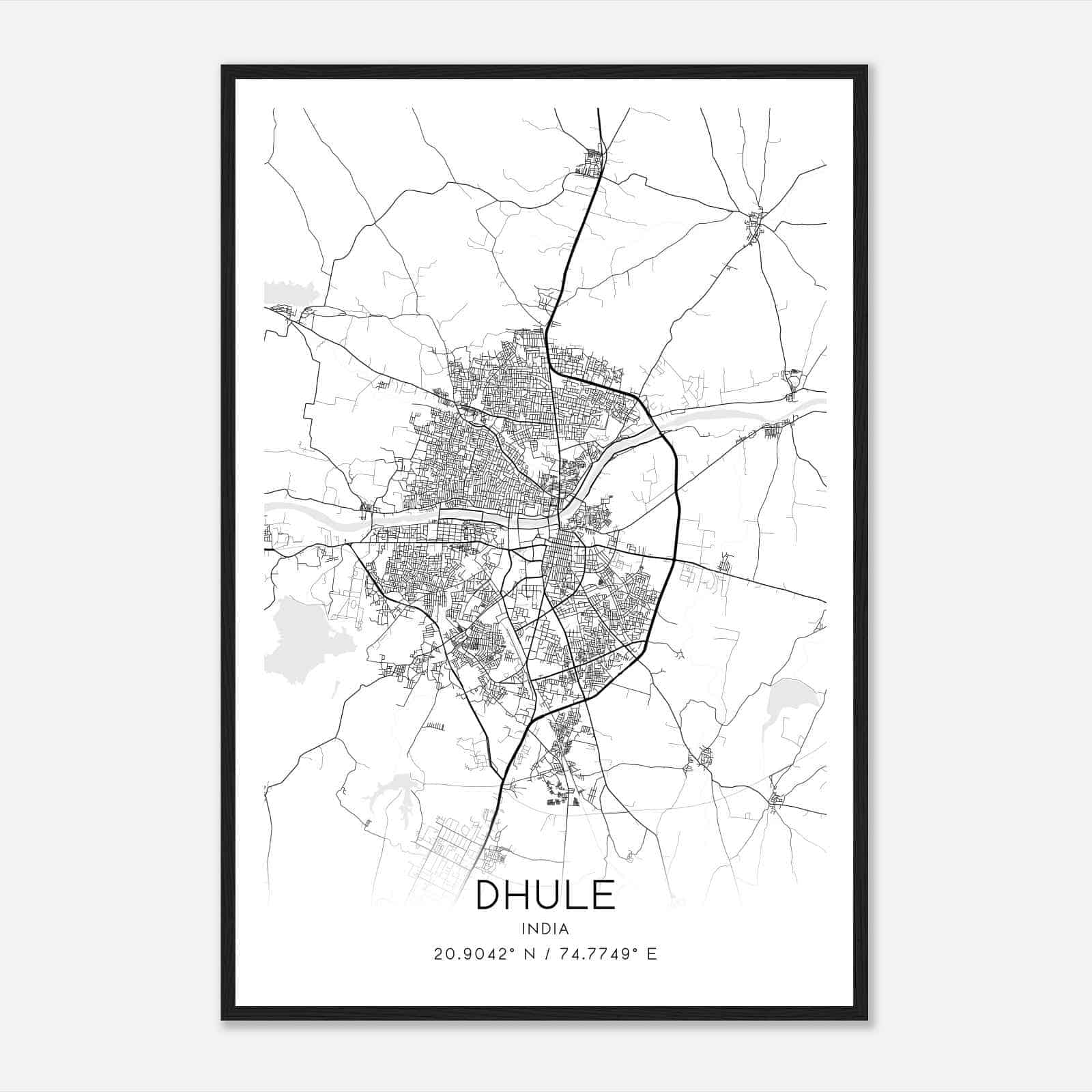 Dhule India Map Poster, Dhule City Road Wall Art Print - Custom Maps ...
