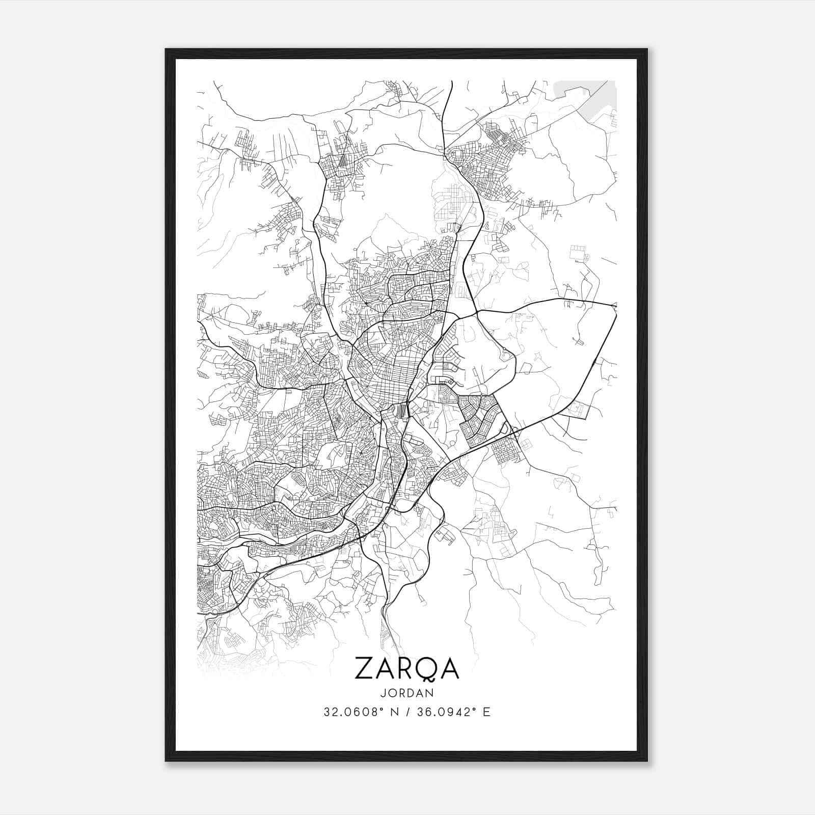Zarqa Jordan Map Poster, Zarqa City Road Wall Art Print - Custom Maps ...