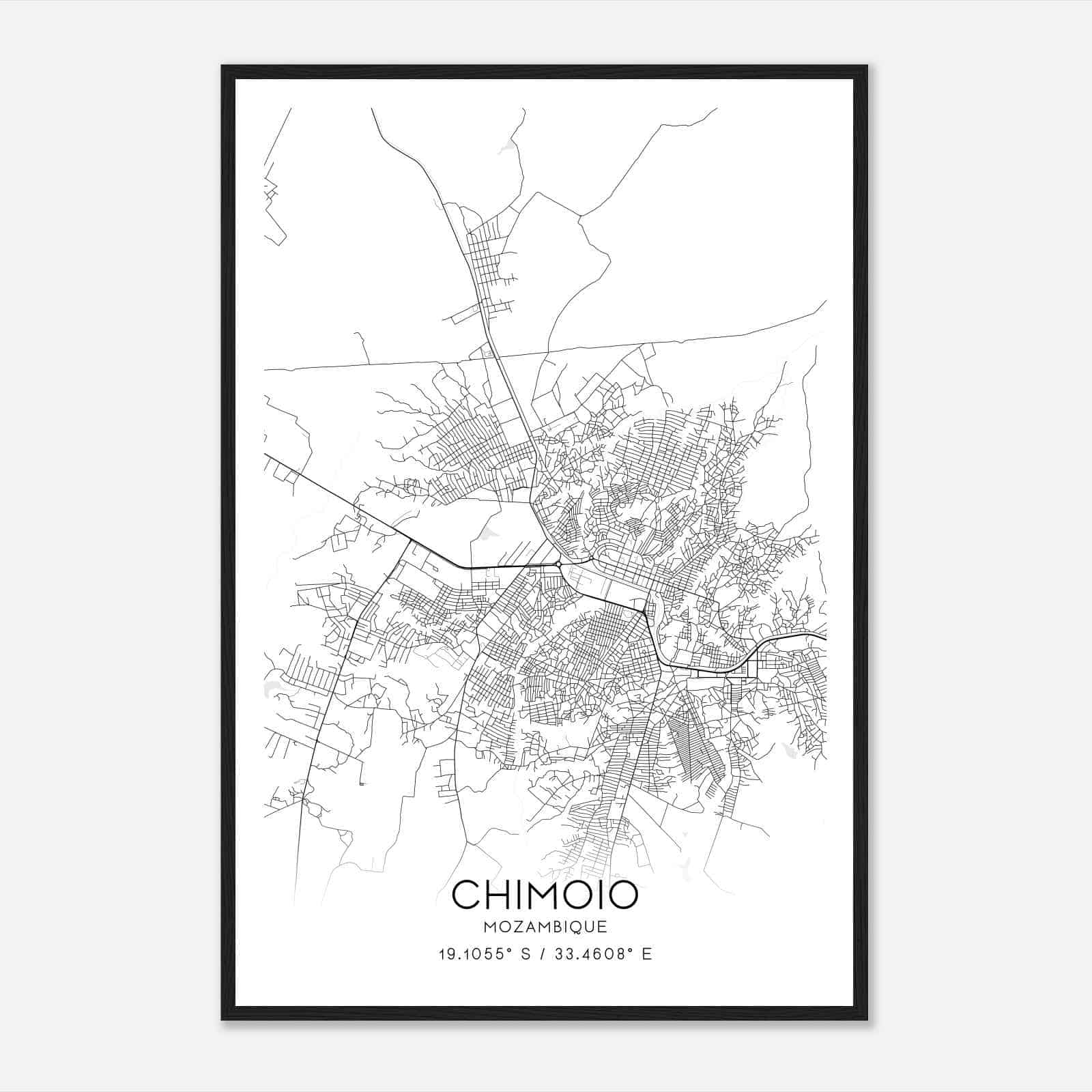 Chimoio Mozambique Map Poster, Chimoio City Road Wall Art Print ...