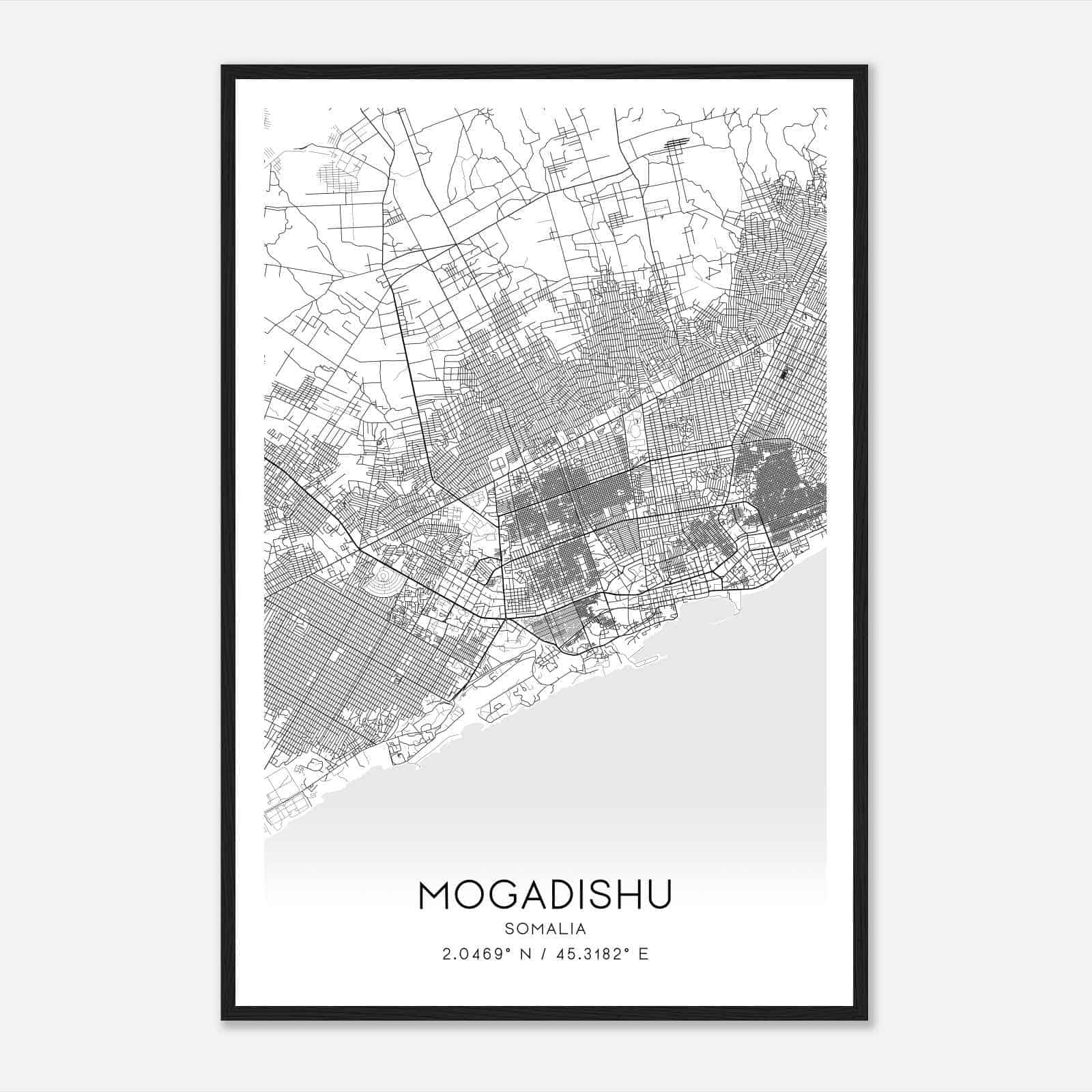 Mogadishu Somalia Map Poster, Mogadishu City Road Wall Art Print ...