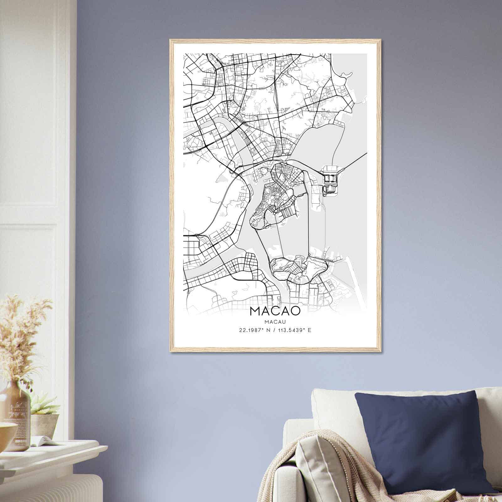 Macao Macau Map Poster, Macao City Road Wall Art Print - Custom Maps ...