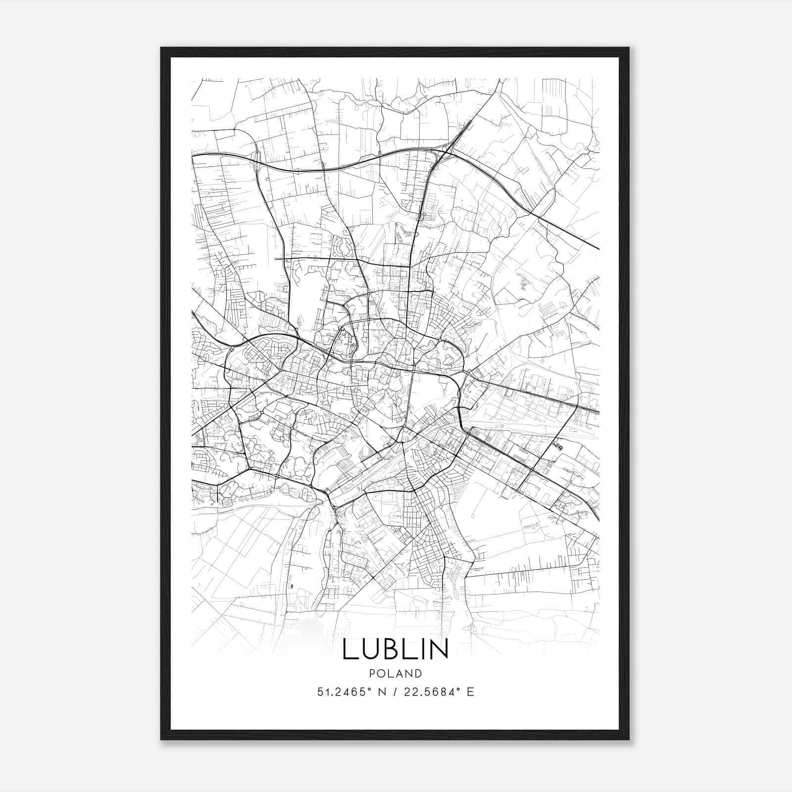 Lublin Poland Map Poster, Lublin City Road Wall Art Print - Custom Maps ...