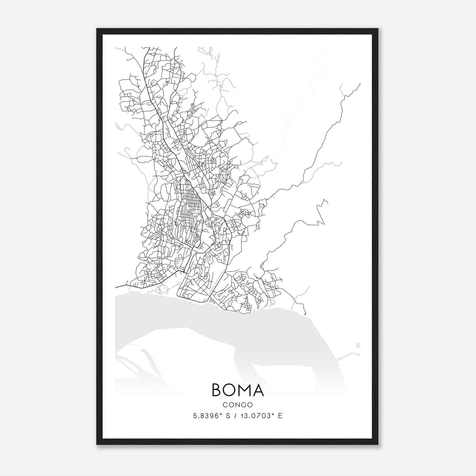 Boma Congo Map Poster, Boma City Road Wall Art Print - Custom Maps ...