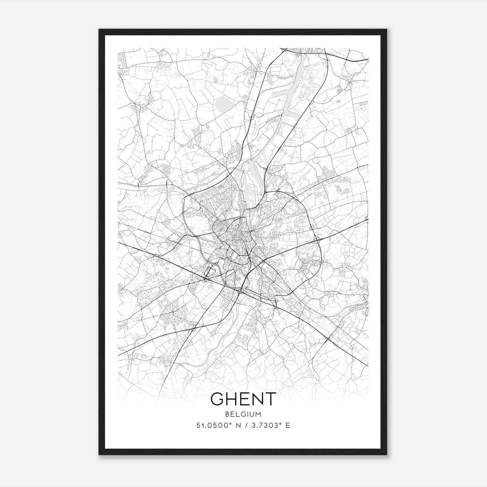 Ghent Belgium Map Poster, Ghent City Road Wall Art Print - Custom Maps ...