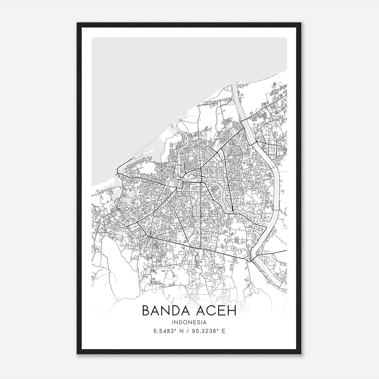 Banda Aceh Indonesia Map Poster, Banda Aceh City Road Wall Art Print ...